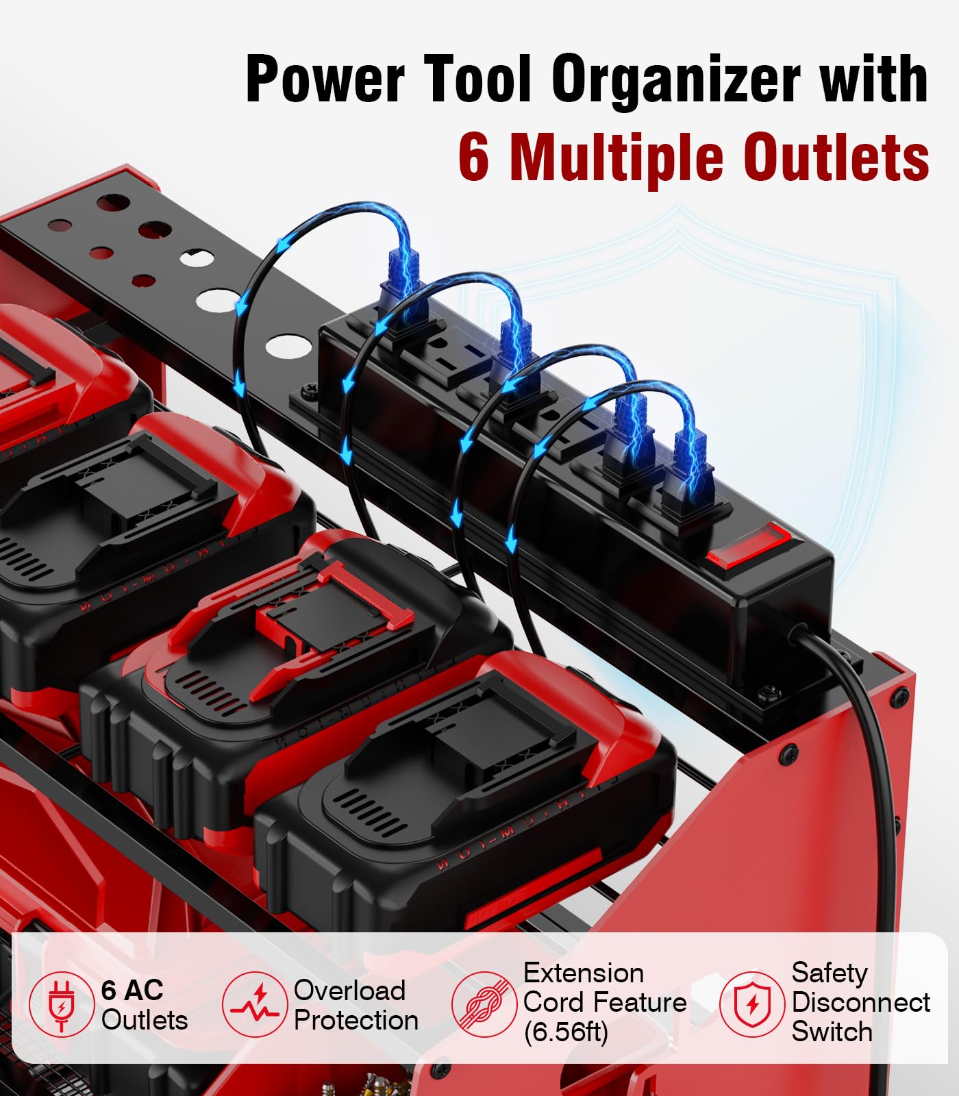 HSicily Power Tool Organizer Wall Mount, 5-Tier Garage Tool Storage with 6-Outlet Charging Station, Drill organizer Wall Mount for Power Tools, Screwdrivers, Wrenches, and Tool Organizers and Storage