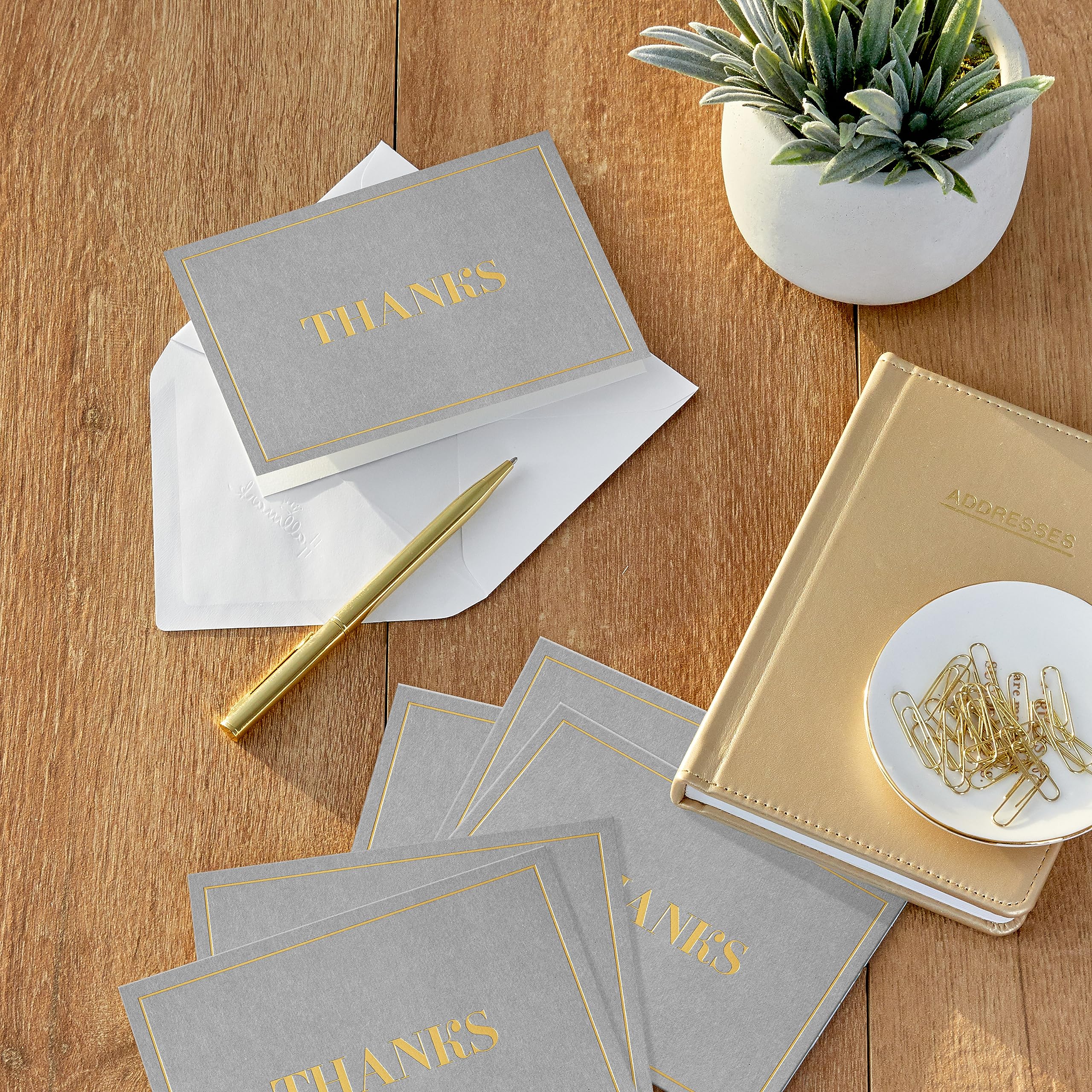 Hallmark Bulk Thank You Cards, 100 Blank Notes with Envelopes for Weddings, Graduation, Small Business (Gold and Gray)