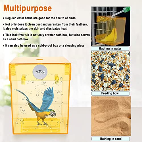 kathson Parrot Bath Box Hanging Bird Bathtub Tub Bath Acrylic No-Leakage Shower Box Bowl Cage Accessory for Small Pet Bird Parakeets Canary Cockatiel Budgies Lovebirds(Yellow)