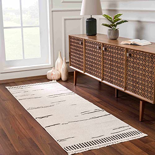 Hauteloom Munich Modern Farmhouse Living Room Bedroom Dining Room Area Rug - Casual Boho Look Carpet - Bohemian Neutral Minimalist - Bone, Cream, Beige, Black - 7'10" x 10'