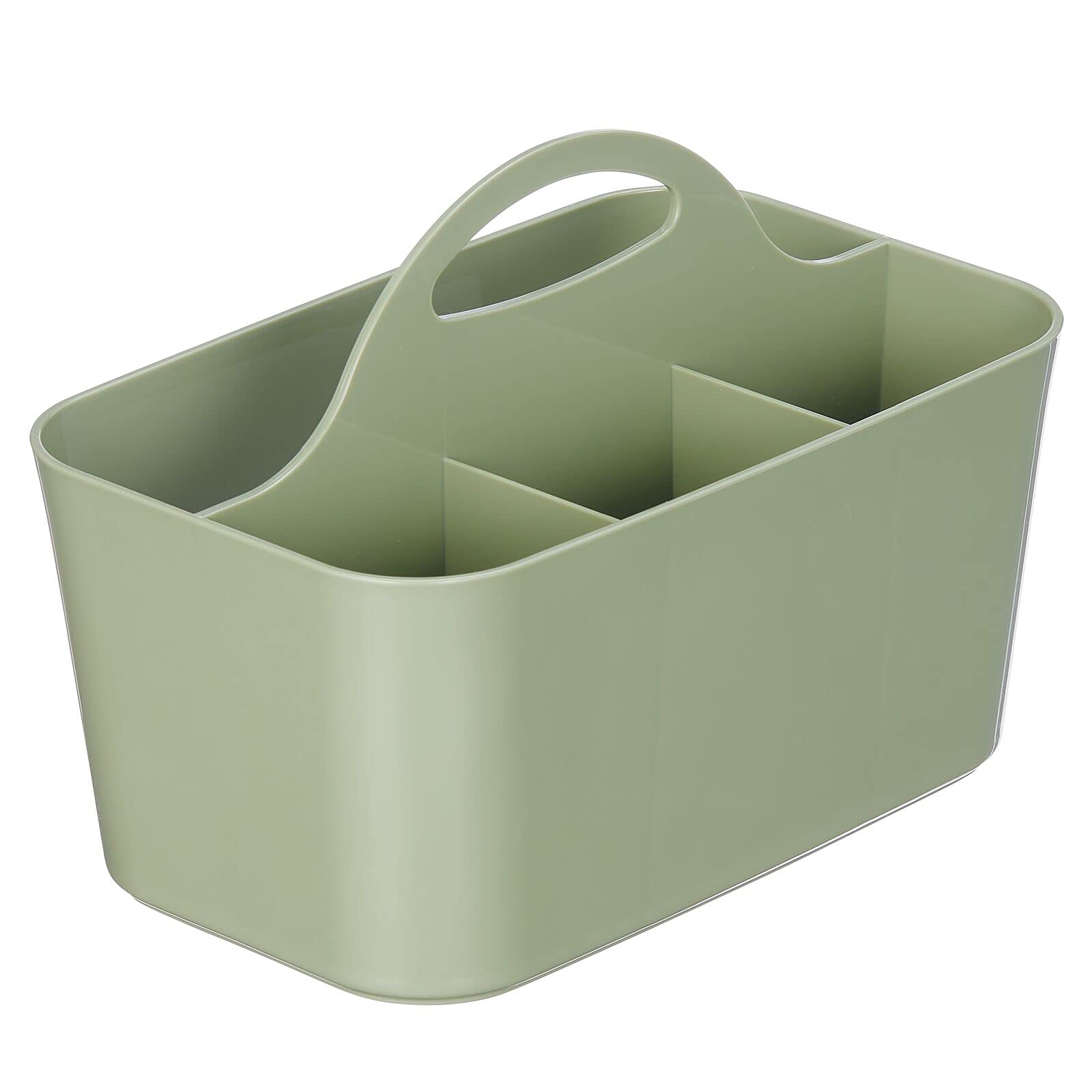 mDesign Small Plastic Shower/Bath Storage Organizer Caddy Tote with Handle for Dorm, Shelf, Cabinet - Hold Soap, Shampoo, Conditioner, Combs, Brushes, Lumiere Collection, Olive Green
