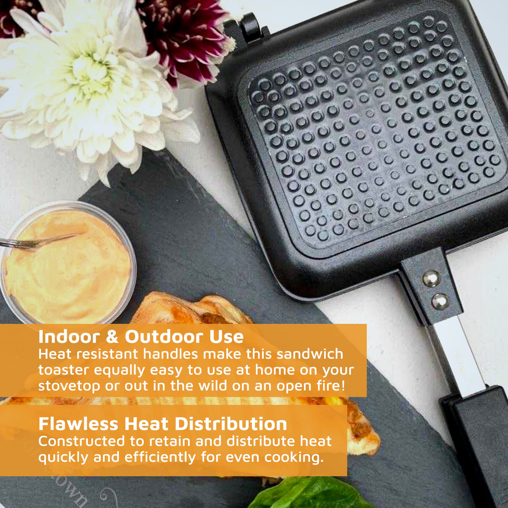 Jean-Patrique Stovetop Toastie Maker β Black Ceramic Toasted Sandwich Maker - Non-Stick Panini Press with Handles - Indoor & Outdoor Panini Grill Press Sandwich Maker β Breakfast Sandwich Maker