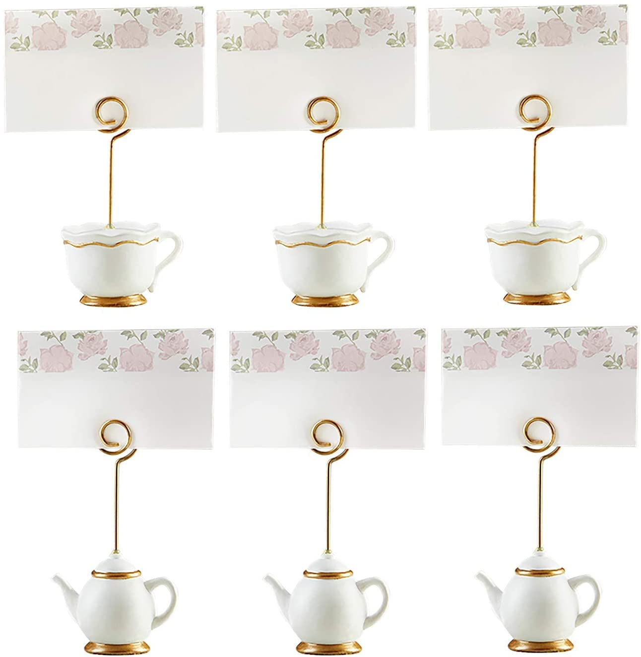Kate Aspen Place Card Holders (Place Cards Included) - Set of 12 - Table Number Holder for Weddings, Teapot and Teacup Photo Holder for Table Assignments at Bridal Showers or Anniversaries