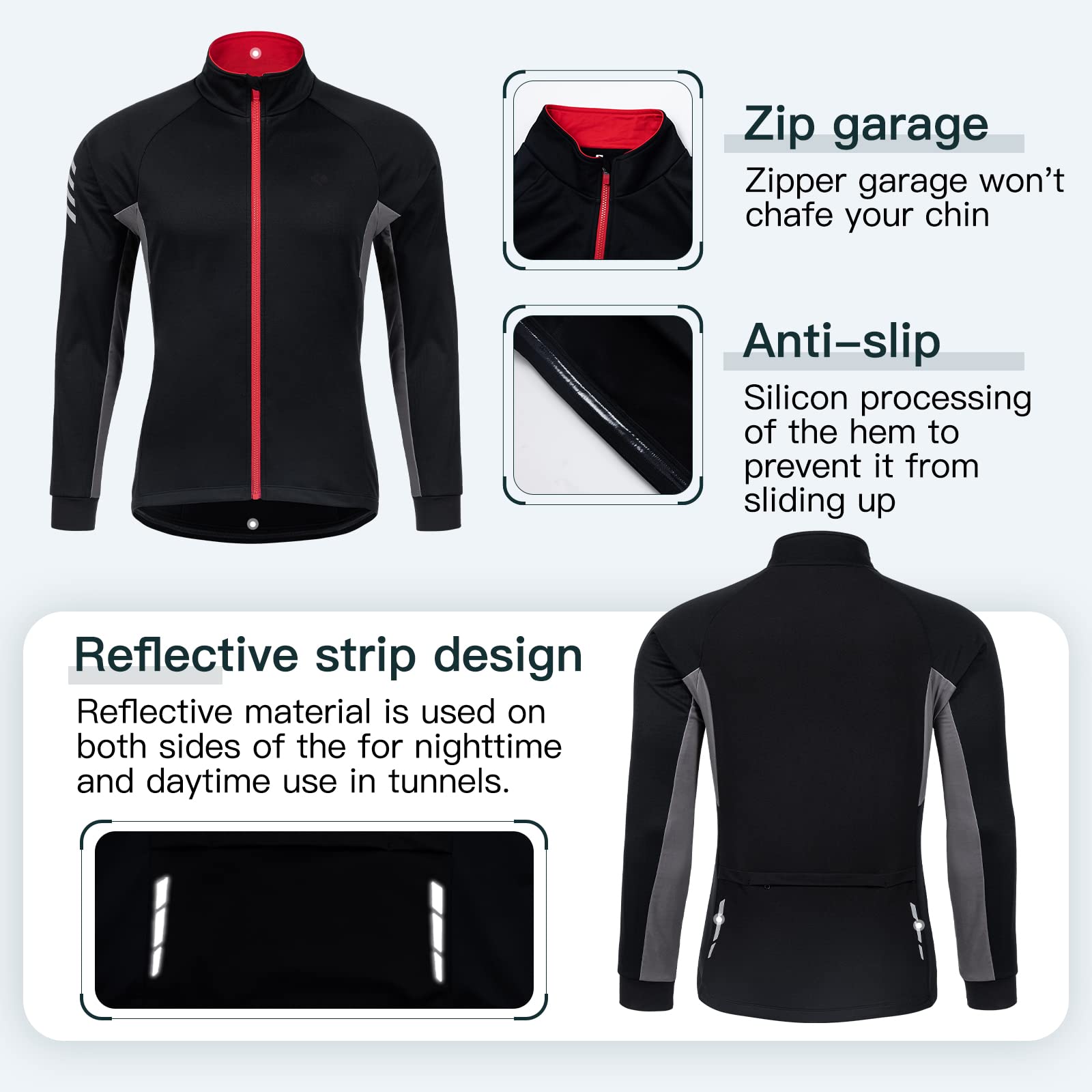 DIFOS Men's Windproof Running Cycling Jackets Windbreaker Thermal Bike Coat with Rear Pocket(M,Black)