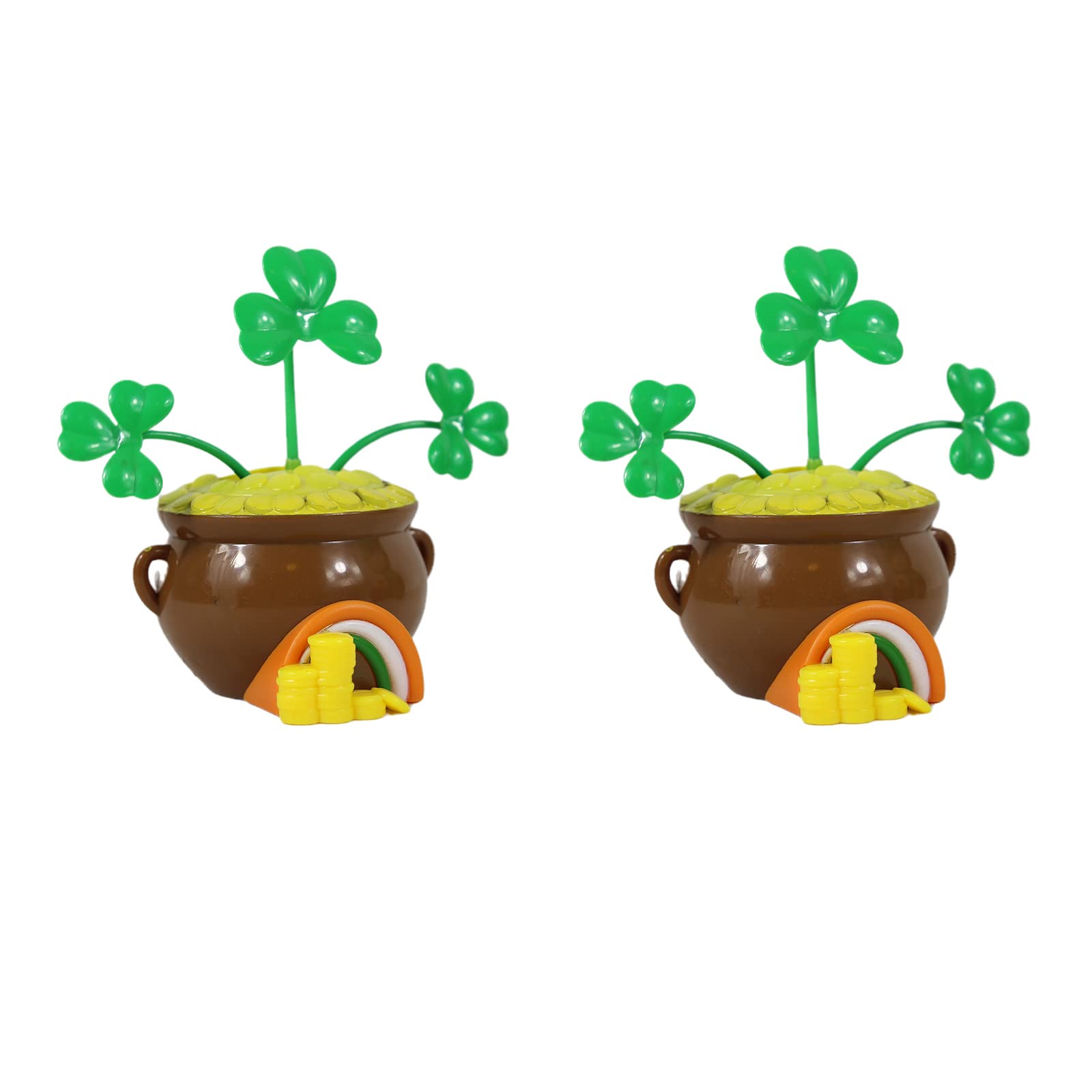 ElodieAu 2pcs Car Solar Bobble Head Toy, St. Patrick's Day Shamrock Gold Coins Solar Powered Figurines,Shaking Figures Dashboard Decor Gifts for Home Window Desk Decorations