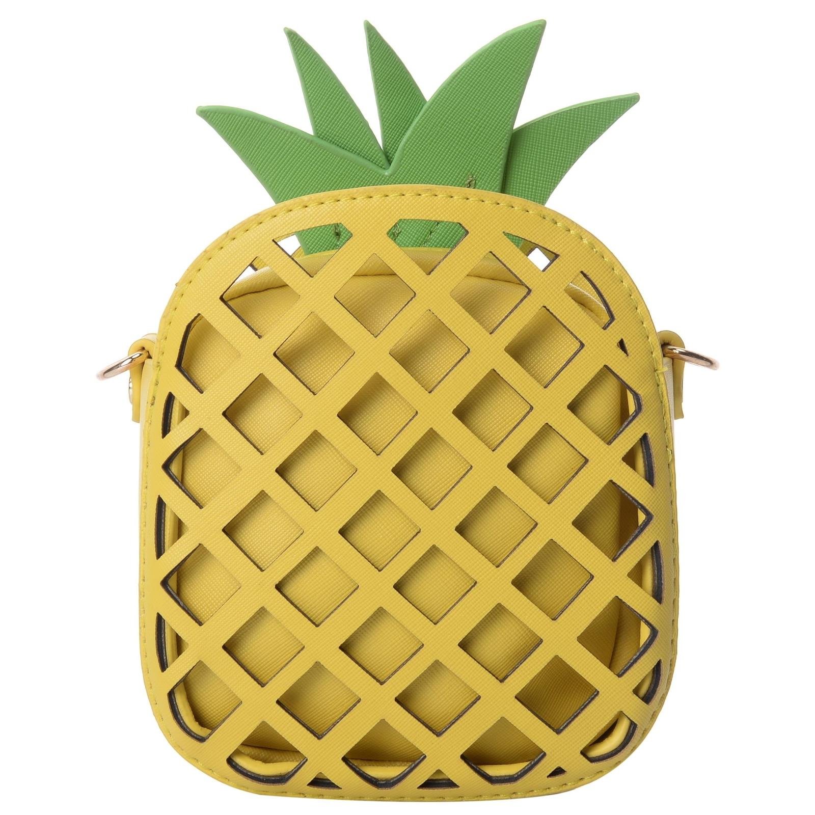 QZUnique Fruit Shape Handbag PU Crossbody Metal Chain Shoulder Bag Adjustable Strap Clutch Jelly Purse Pineapple