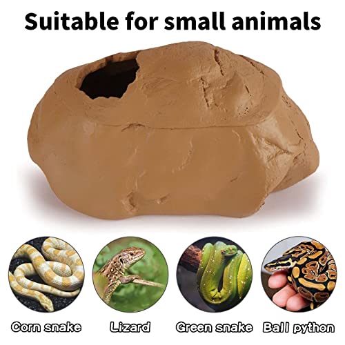 kathson Reptiles Hide Cave Resin Ball Python Hideout Snake Shedding Egg-Laying Hideaway Natural Rock Look Shtelter for Small Reptile Corn Snake Gecko