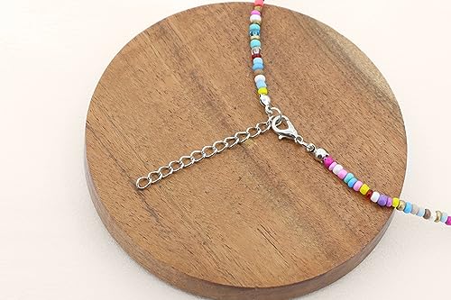 Multicolored Seed Bead Necklace - Personalized Silver Initial, Smiley Face, Heart - Best Friend Sister Girl Teen Gift - DII