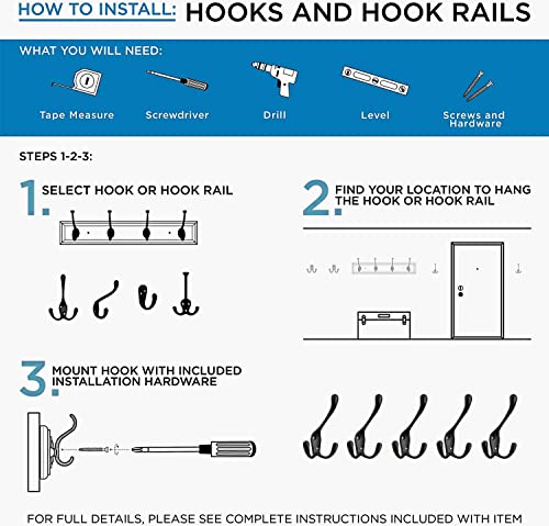 HARPOON 5 Pack of Mounted Tri Hooks, Heavy Duty, Stainless Steel, Metal Coat Hook Rail for Coat Hat Towel Purse Robes Mudroom Bathroom Entryway (Oil-Rubbed Bronze)