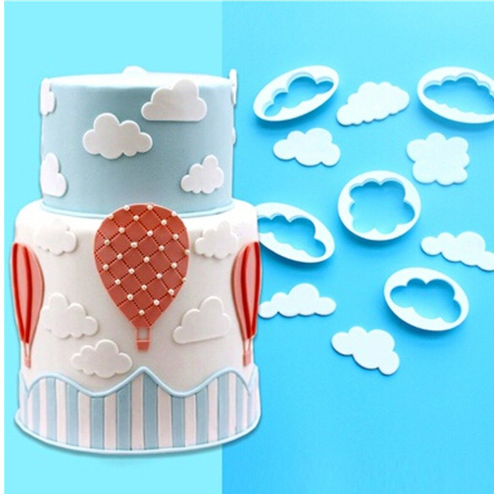 Fewo Set of 9 Hot Air Balloons Cloud Plastic Fondant Cutting Mold Grass Sheep Biscuits Gum Paste Sugar Craft Cookie Cutter Baby Shower Party Cake Cupcake Decorating Tools