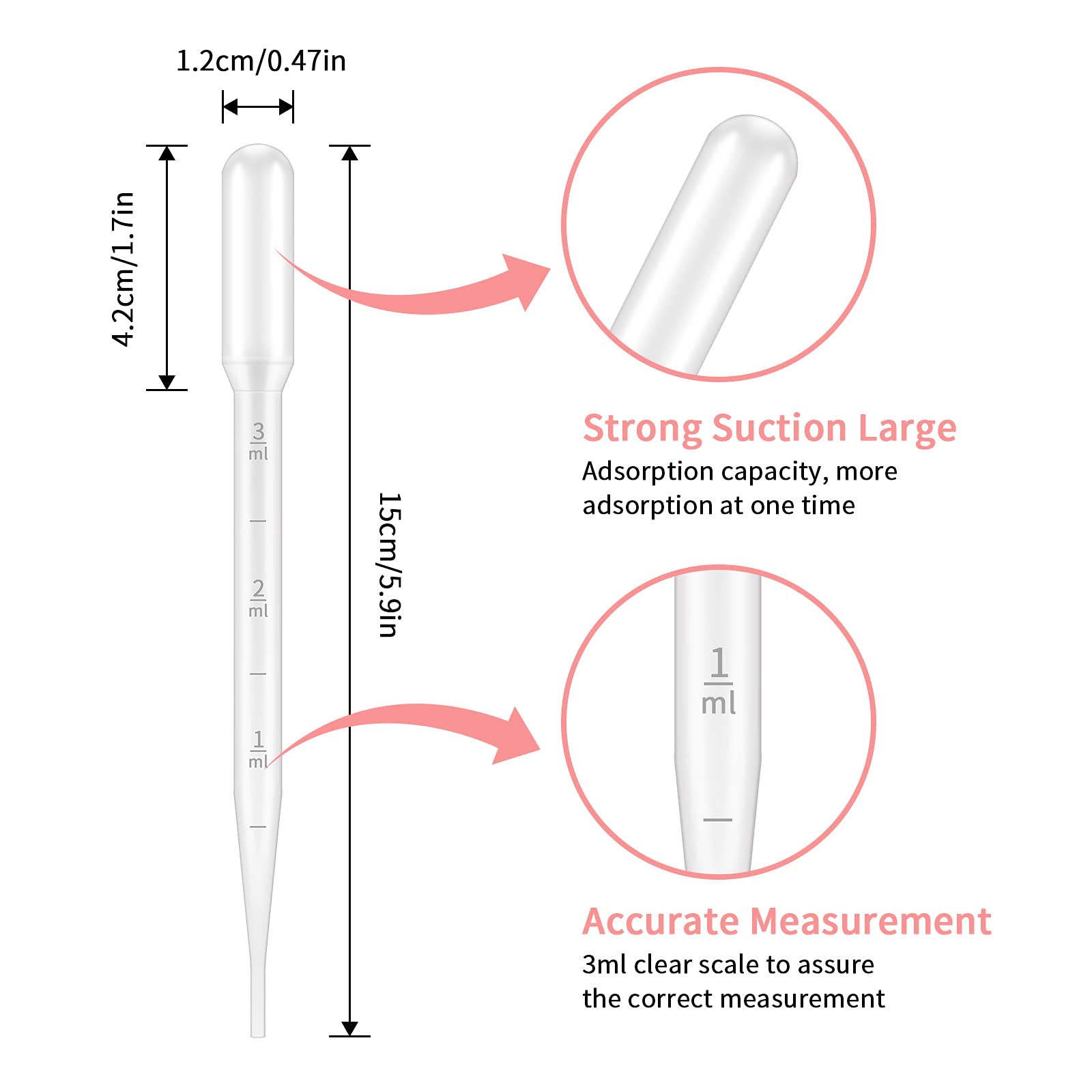 G2PLUS 100PCS 3ml Disposable Plastic Essential Oils Graduated Transfer Pipettes for Science Laboratory, Experiment, Essential Oils, Make up Tool