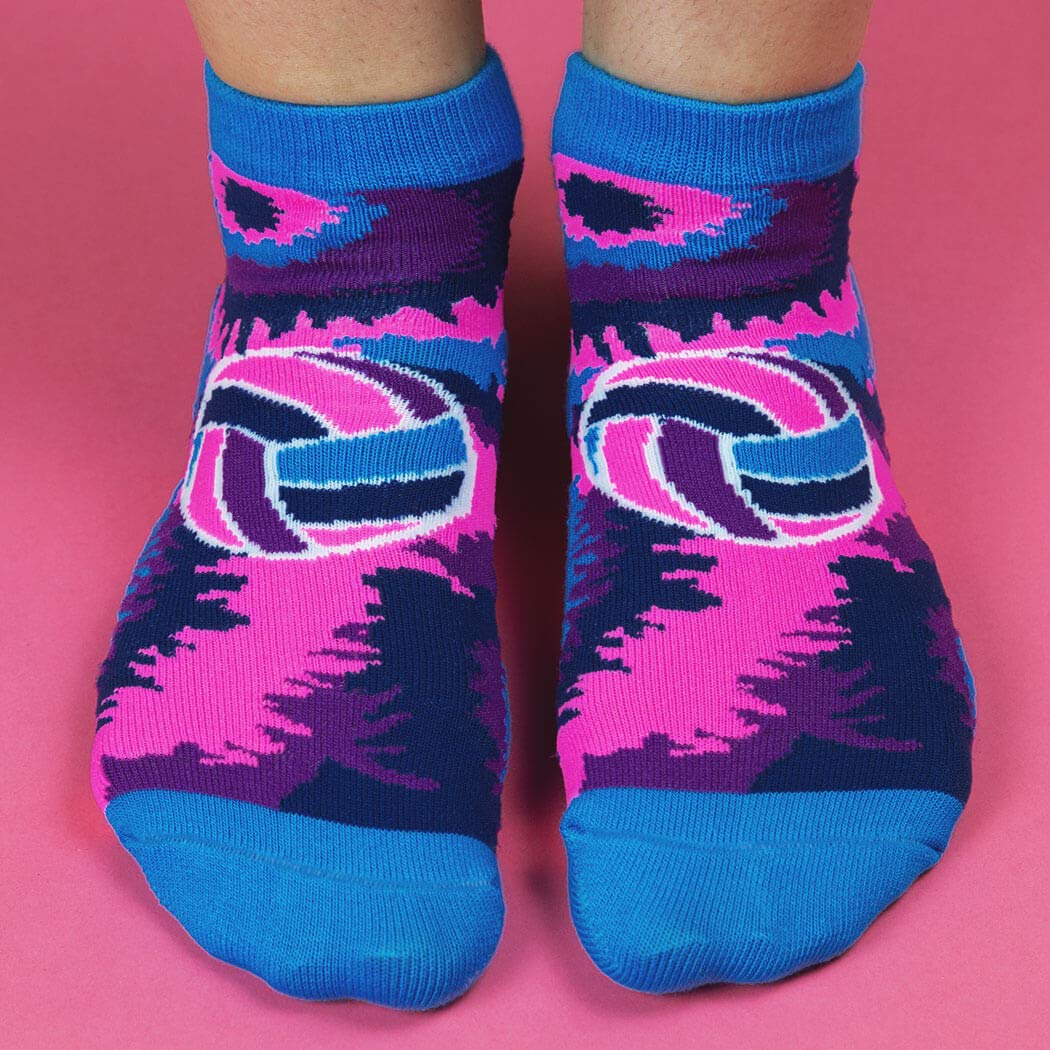 ChalkTalkSPORTS Volleyball Athletic Ankle Socks | Volleyball Tie-Dye Swirl