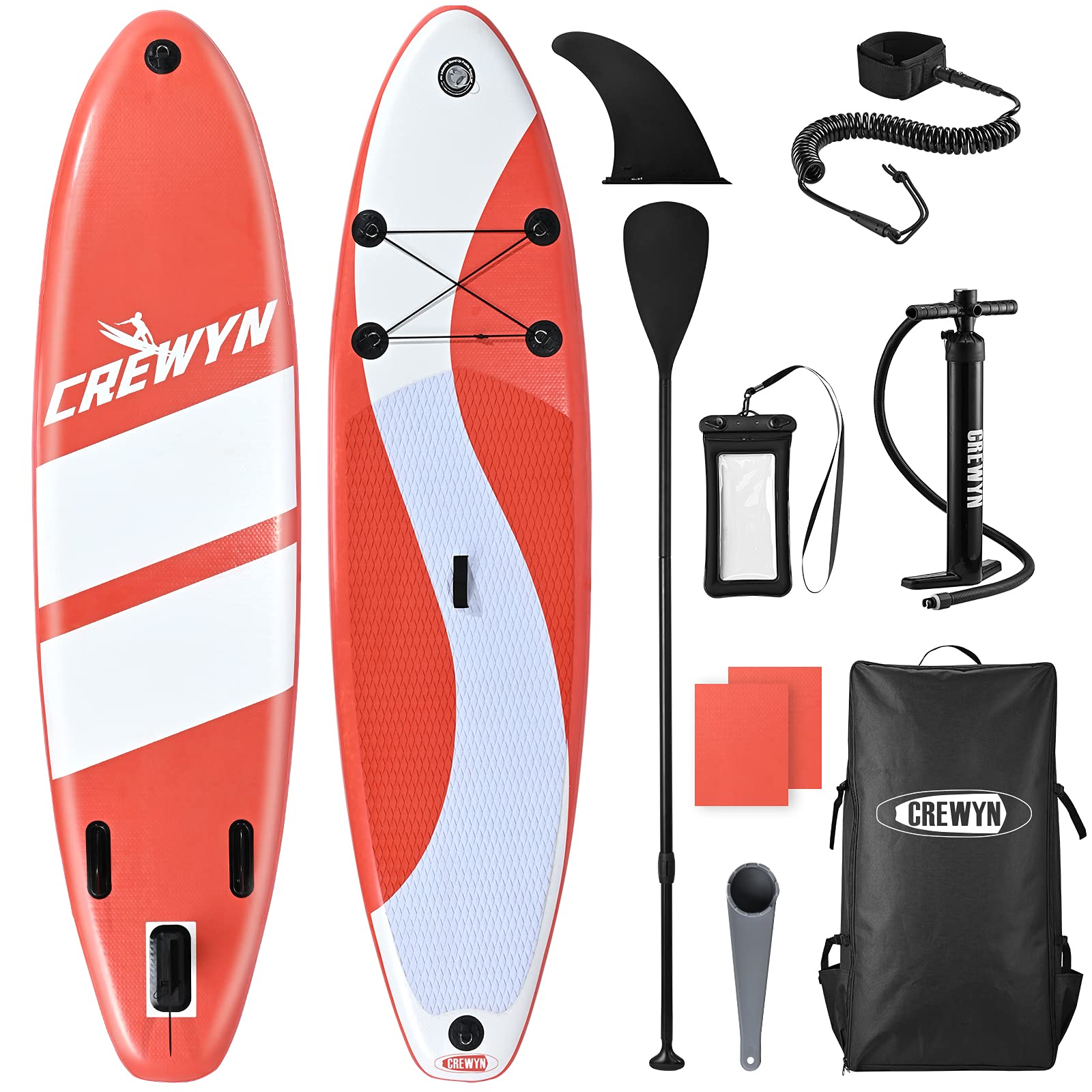 CREWYN Inflatable Stand Up Paddle Board - 10x30x6 Lightweight Paddle Board with SUP Accessories, Wide Stance Non-Slip Deck, Hand Pump, 3 Bottom Fin for Surf Control & Backpack ISUP for Adults Youth
