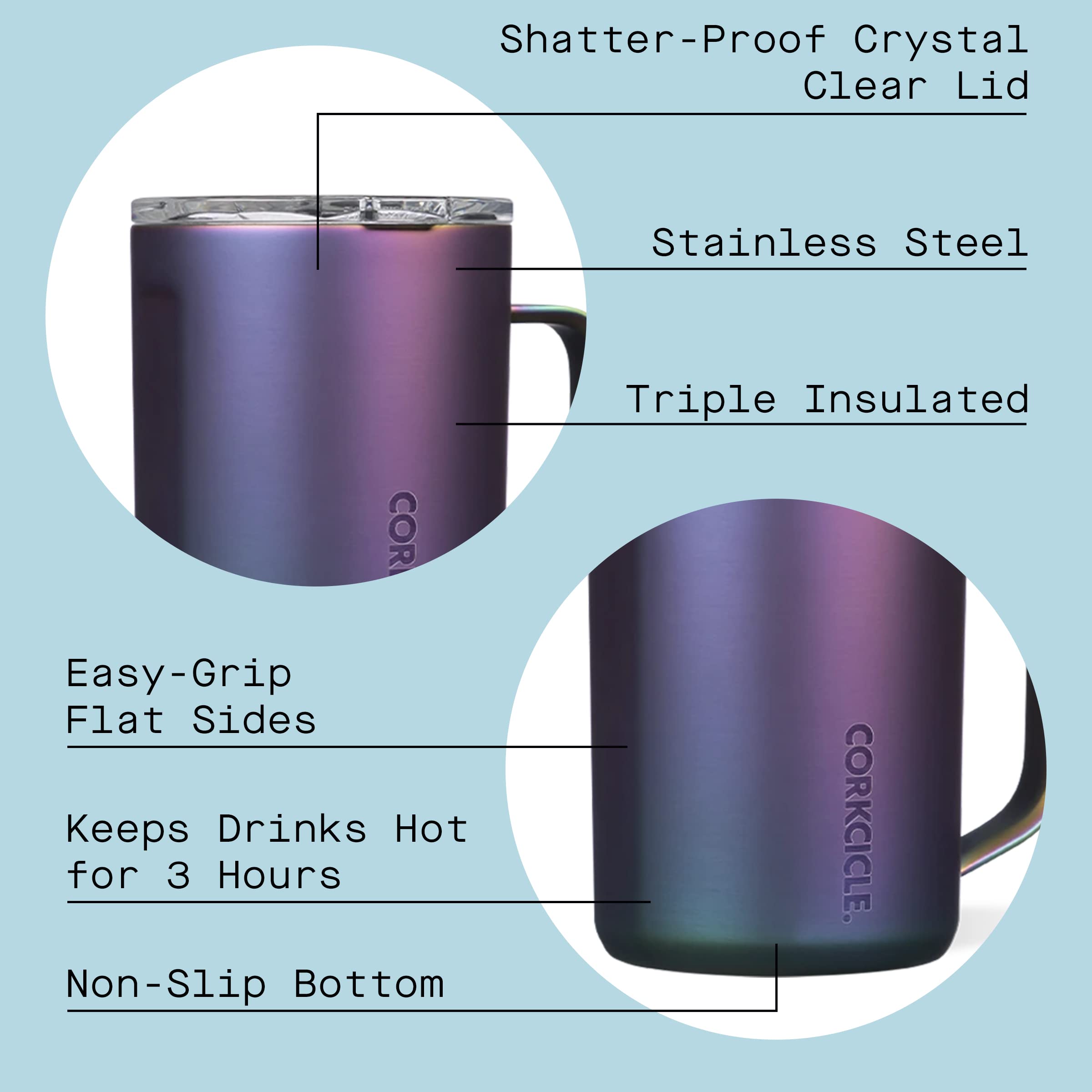Corkcicle Triple Insulated Coffee Mug with Lid and Handle, Dragonfly, 16 oz β Stainless Steel Travel Mug Keeps Beverages Hot for 3+ Hours β Non-Slip, Easy-Grip, Spill-Resistant Tumbler