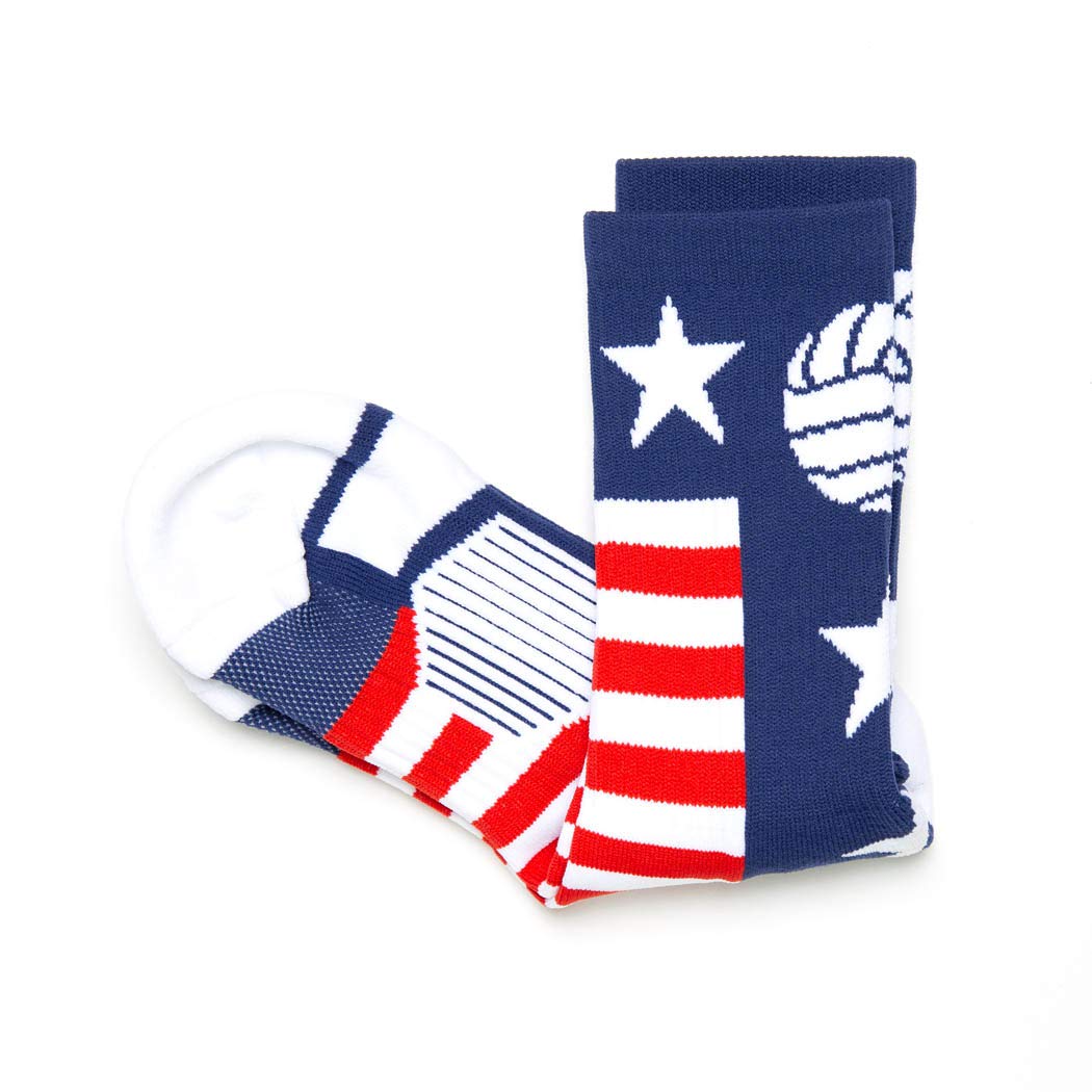 ChalkTalkSPORTS Volleyball Woven Mid-Calf Socks | USA | Red & White & Blue