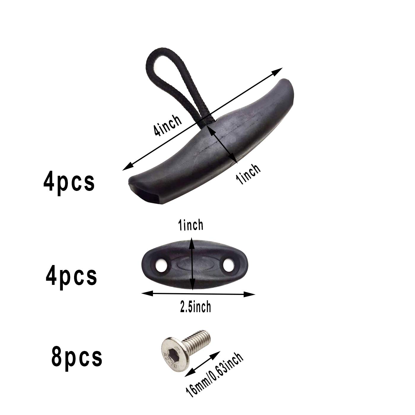 DaNaRaa 4 Pieces Kayak Toggle Carry Handles Grip with Cord Rope Deck Eye and Screws Suit for Rope Replacement Boat Kayak Carrying Accessories Kit