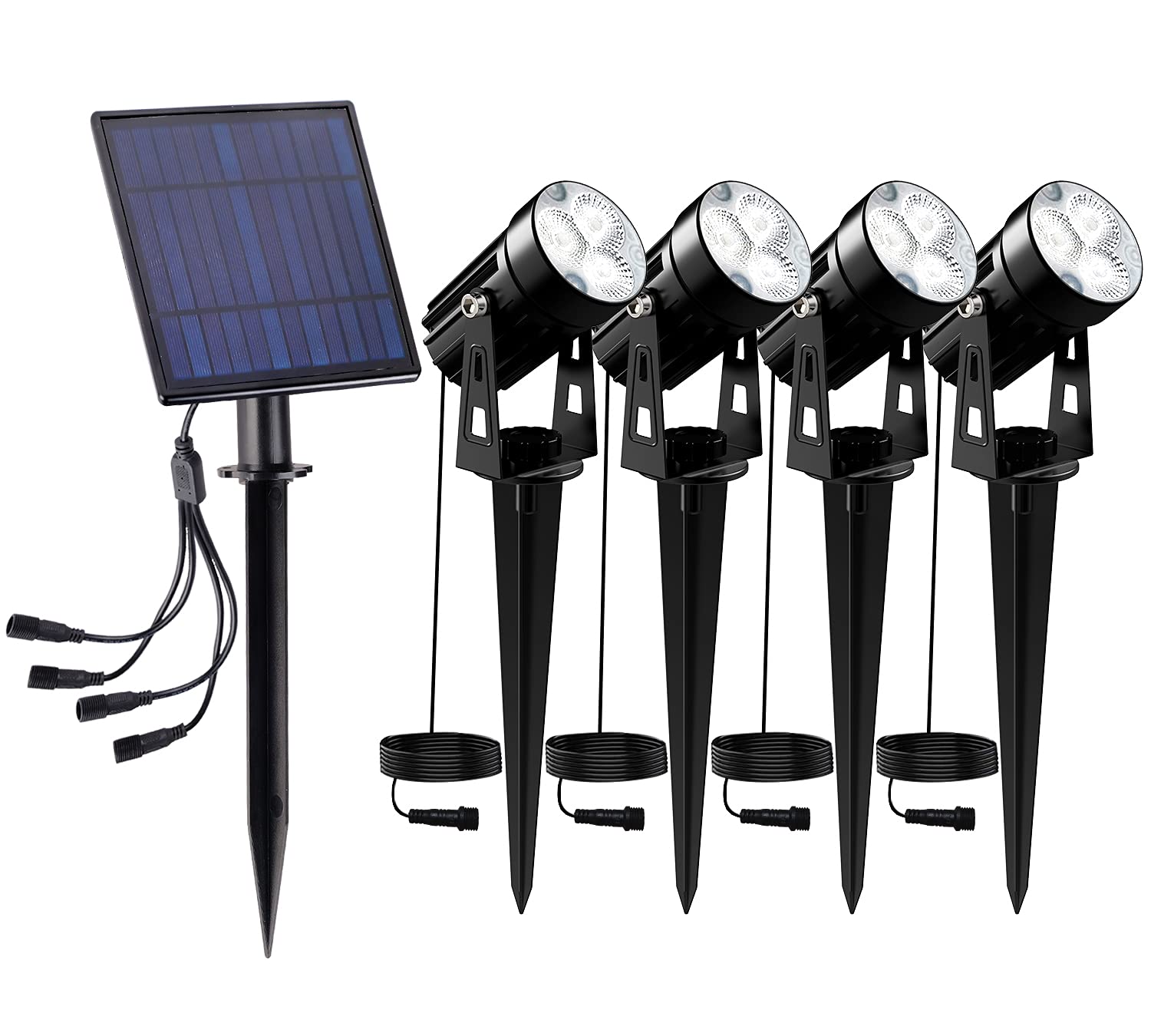 T-SUN Solar Landscape Spotlights Outdoor, Solar Powered Garden Spot Lights IP65 Waterproof Auto ON/Off Wall Lights for Lawn, Patio,Pool Area,Yard (6000K) (4 in-1)