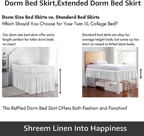 Full XL 30" Inch Drop Long Dorm Bed Skirt, Ruffled Pattern College Dorm Room Bed Skirts, Split Corner, Easy Care, No Wrinkle Microfiber Bed Skirt