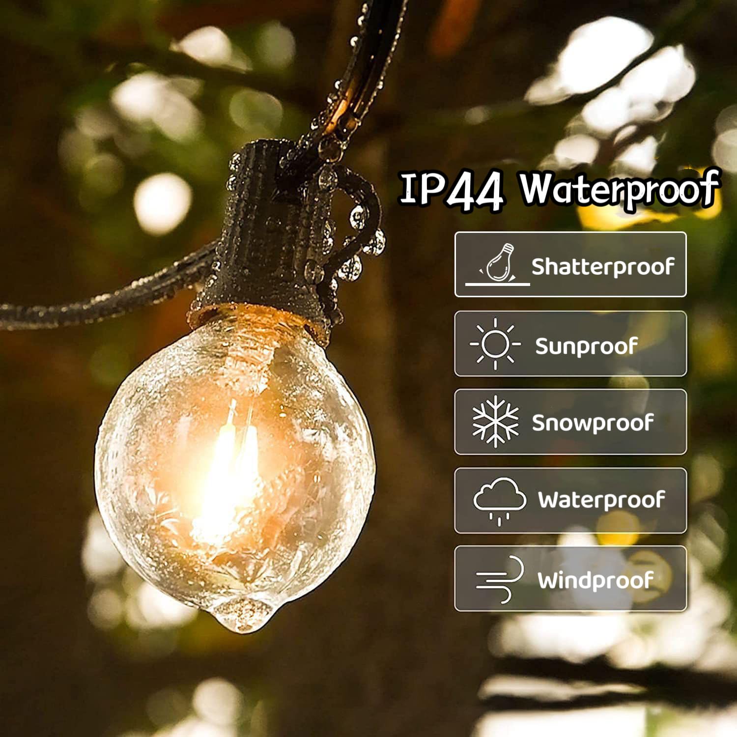 G40 Led Replacement Light Bulbs, E12 Screw Base Shatterproof Globe Light Bulbs for Outdoor String Lights, 0.6W Chandelier Bulbs Equvalent to 5 Watt Incandescent Bulbs, 2700K Warm White, 25 Pack