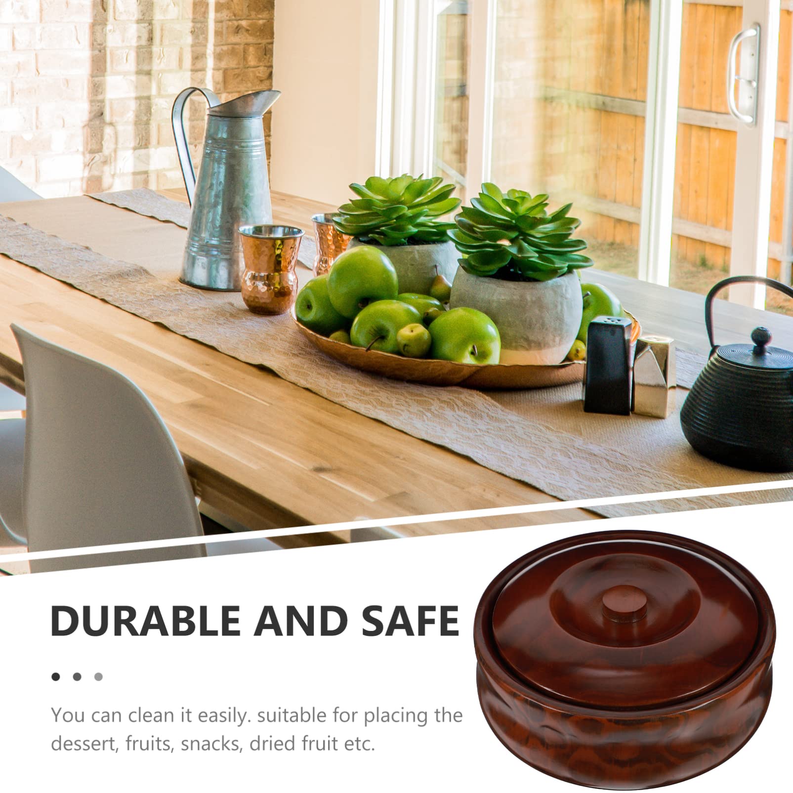 DOITOOL Wood Serving Bowls with Lid, Tableware Wooden Serving Bowls for Salad, Candys, Snack, Nuts Serving Container Condiment Container (8.25x8.25x2.85 Inch)