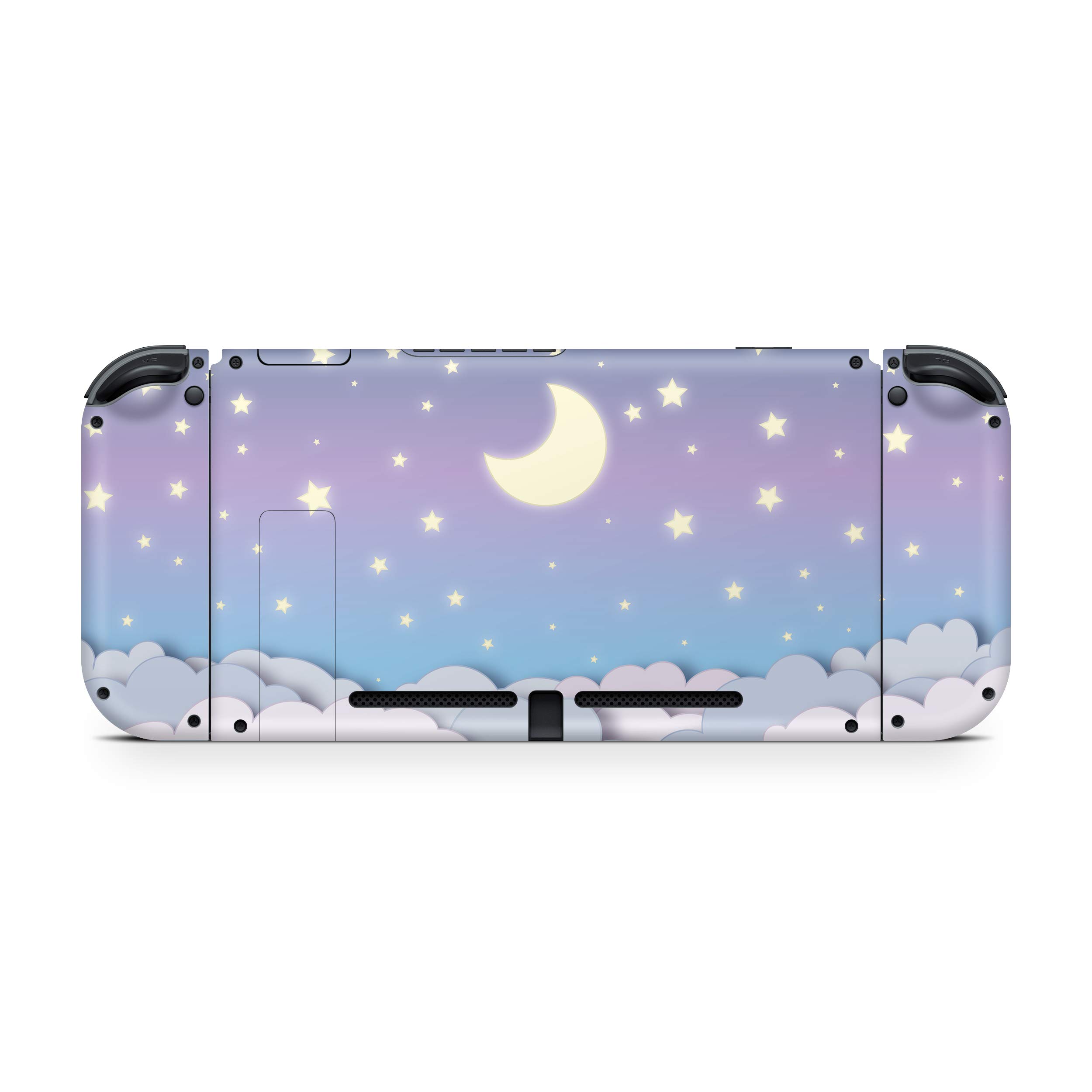 Tacky Design Clouds Skin Compatible with Nintendo Switch Skin Wrap Cover, Pastel Purple Sky Moon Skin for Nintendo Switch Stickers, Premium Vinyl 3M Full Wrap Decal.