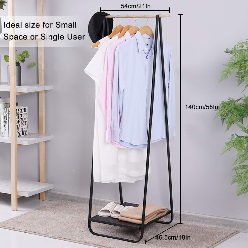 JEFEE Compact Clothes Rack Simple Garment Rack with Shelf 1-Tier Coat Clothing Organizer Storage for Hats Bags Shoe for Entryway Bedroom Dorm Pool, L21.3xW18.3X H55.1 inch, Black
