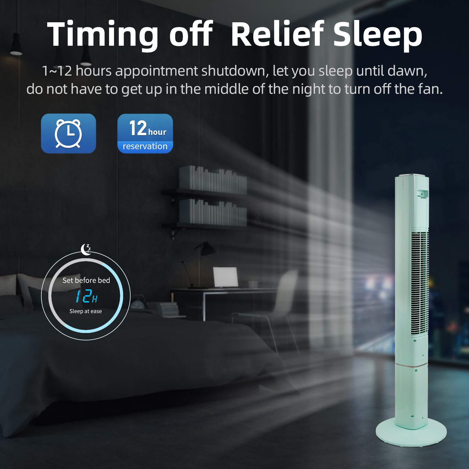 R.W.FLAME Tower Fan with Remote Control, Standing fan for office, Oscillating fan for home with children/pets/elders, Time Settings,LCD display,45W, Oscillation, 47", Green
