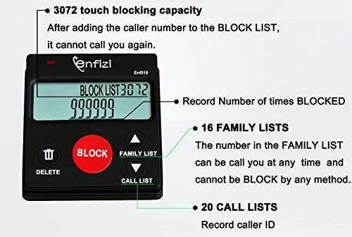 Enf510 Call Blocker for Landline Phones/Answering Machine/Home Cordless Phones, Works with All Analog Telephones, Family Function