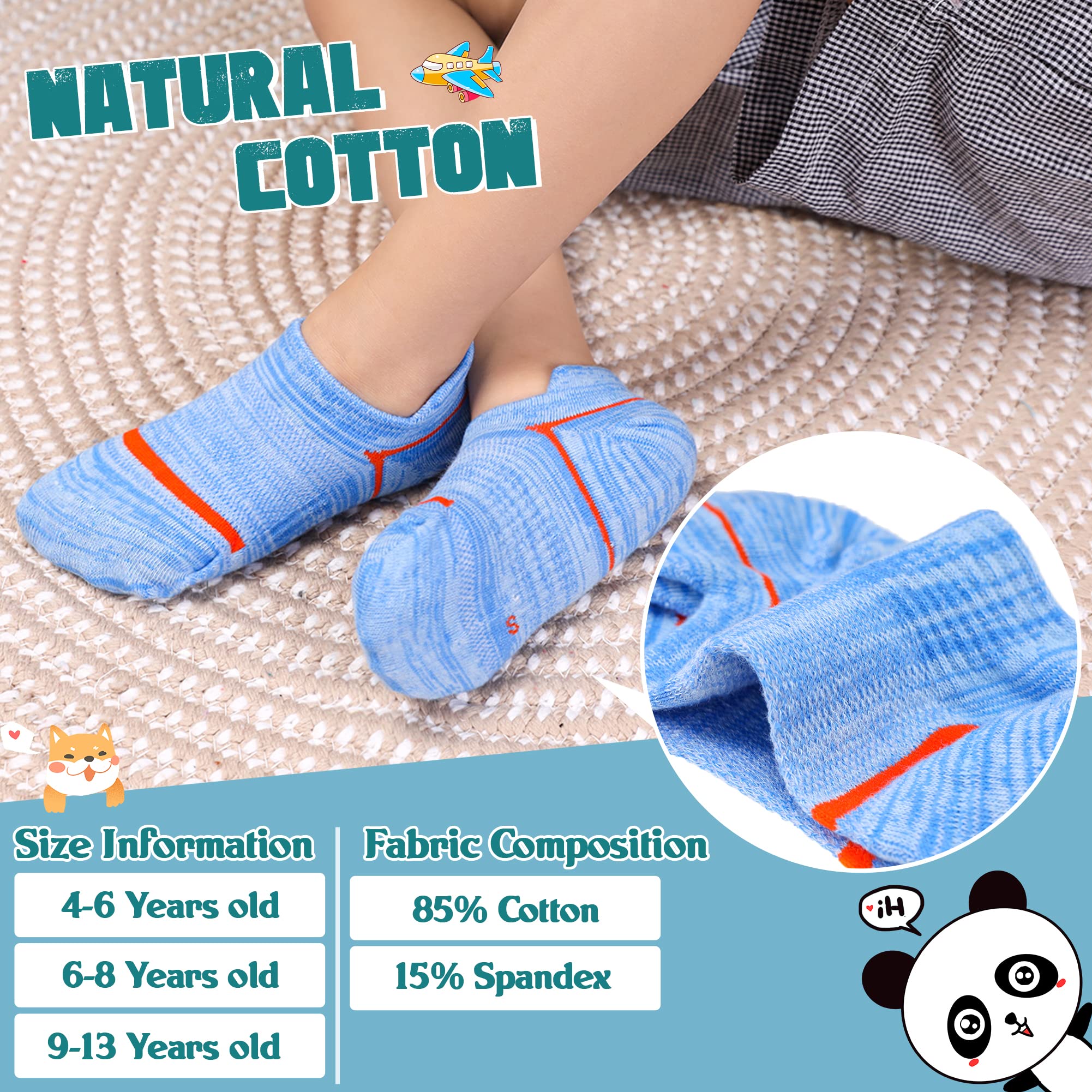 Eocom Kids Boys Ankle Socks Low Cut Athletic Cotton Sport Socks For Little Boys 6 Pairs (Multi Color, 9-13 Years)