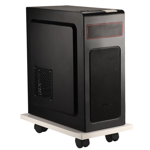 CPU Tower Stand with Lockable Wheels Under Desk Wooden CPU Holder Stand Cart for Office Home White