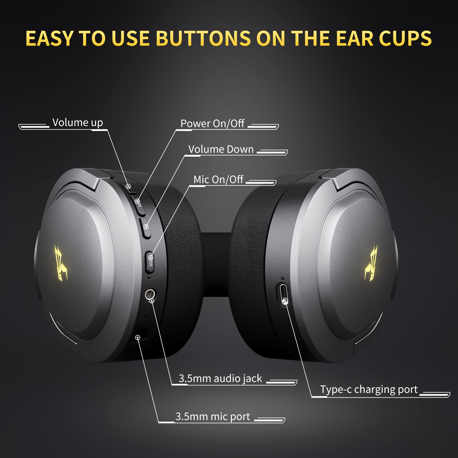 EASARS Wireless Gaming Headset, 2.4Ghz Gamer Headsets with Detachable Microphone, Portable Foldable Bluetooth Headphones Compatible with PC, PS5, PS4, Laptop, 28H Playtime (Grey)