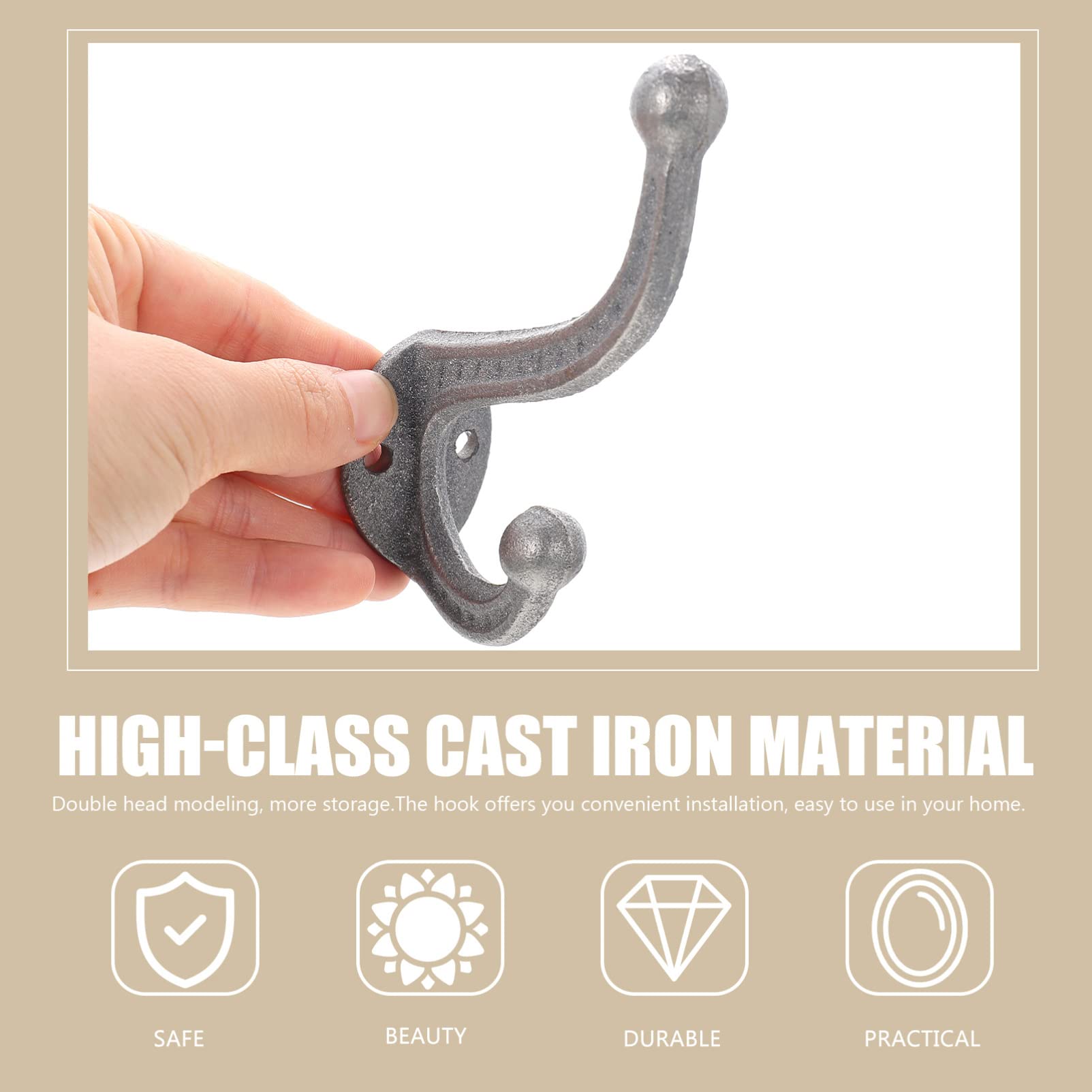 Cabilock 6pcs Double Cast Iron Hook Wall Hangers for Clothes Coat Hooks Retro Keychain Bathroom Hooks Spatula Storage Hook Office Hanger Hook Towel Hooks Wrought Iron Hat Rack