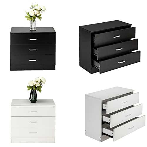 FFNUM Bedside Table Wood Simple 3-Drawer Dresser Night Stand Side Table for Living Room Bedroom(White, Black) Night Stand (Color : Black)