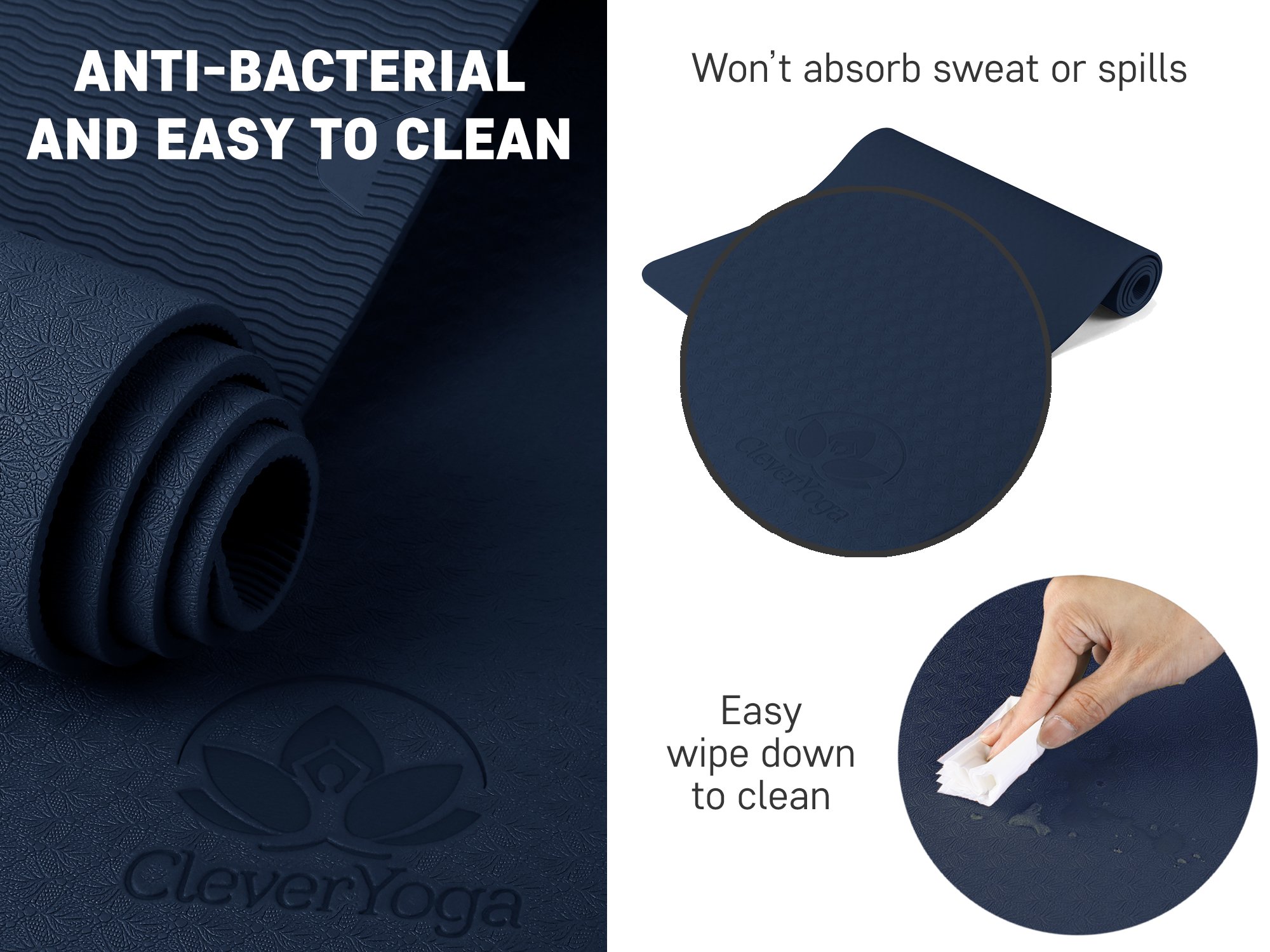 Clever Yoga Mat BetterGrip Eco-Friendly Recyclable Non-Slip and Durable TPE 6mm or 1/4" Thick - (Black)