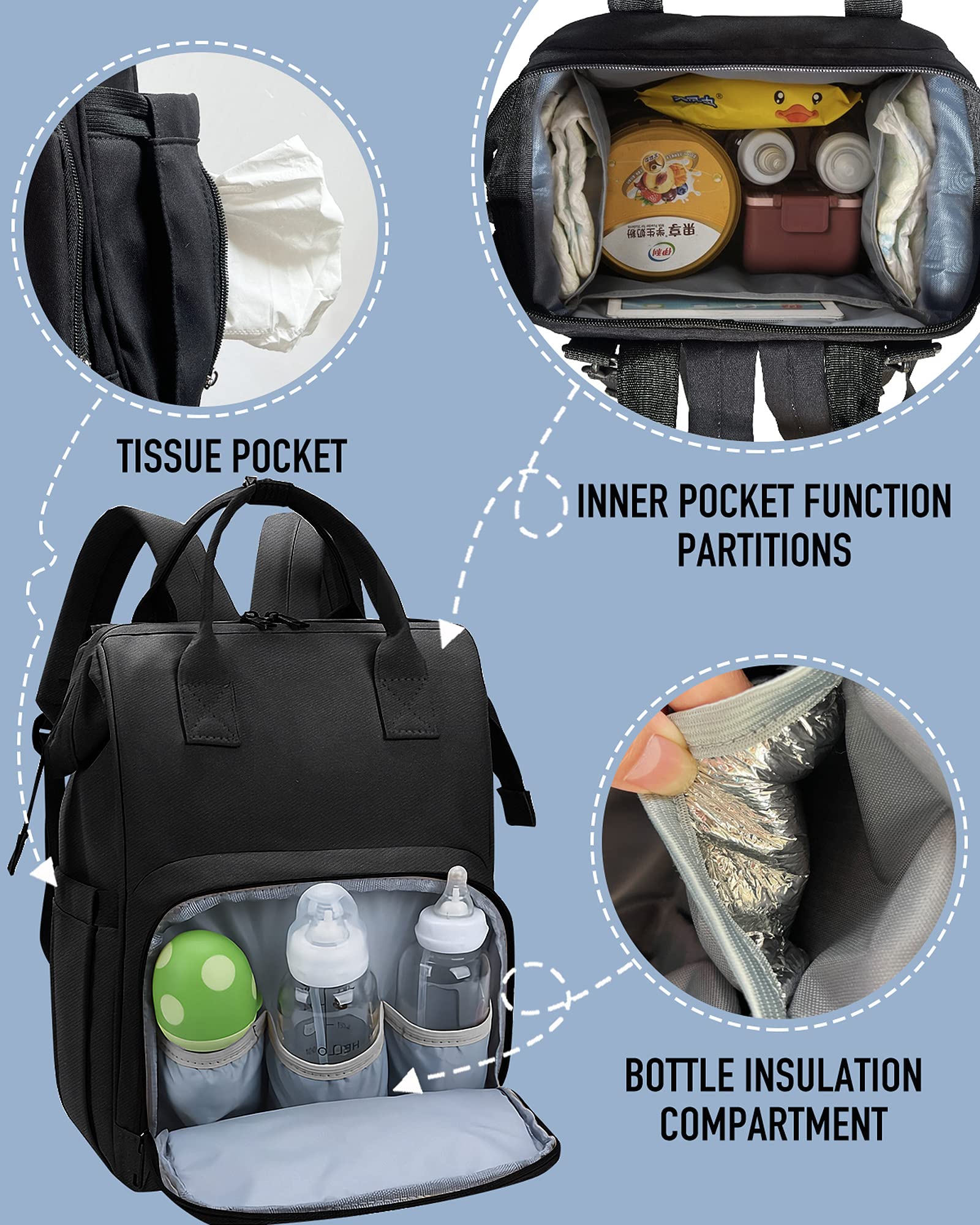 Fyzeoty Diaper Bag Backpack - Pañaleras Para Bebe,Diaper Backpack for Mom Dad and Baby Girl Boys,Embroidered,Lightweight,Large,Waterproof