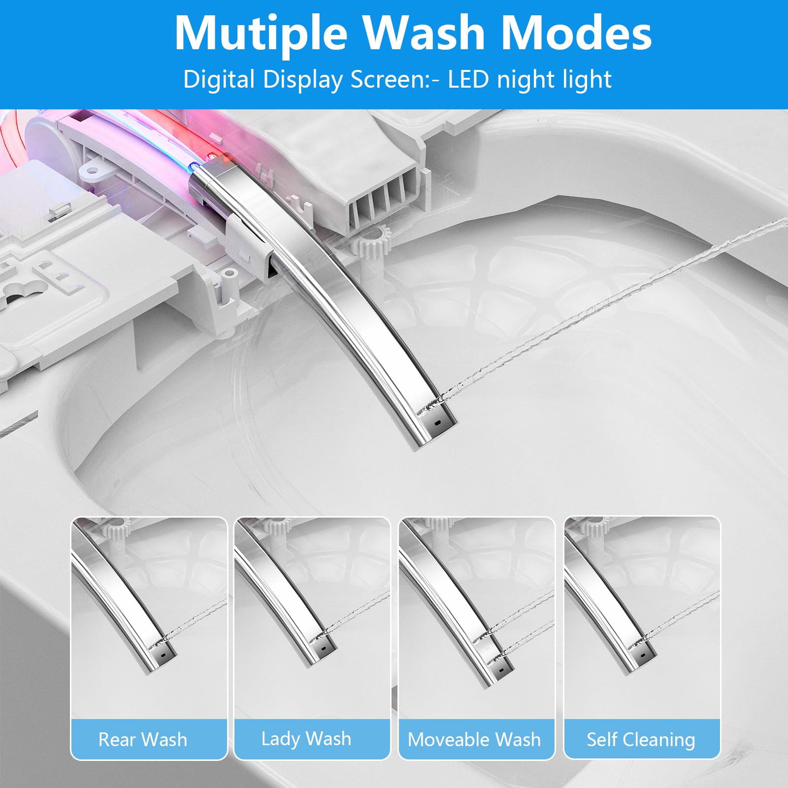 Fefances Smart Toilet with Integrated Bidet Seat - Tankless Design, Auto Lid Open/Close & Flush, Heated Seat for Comfort, Digital Display, Elongated Bowl - Perfect for Modern Bathrooms,White