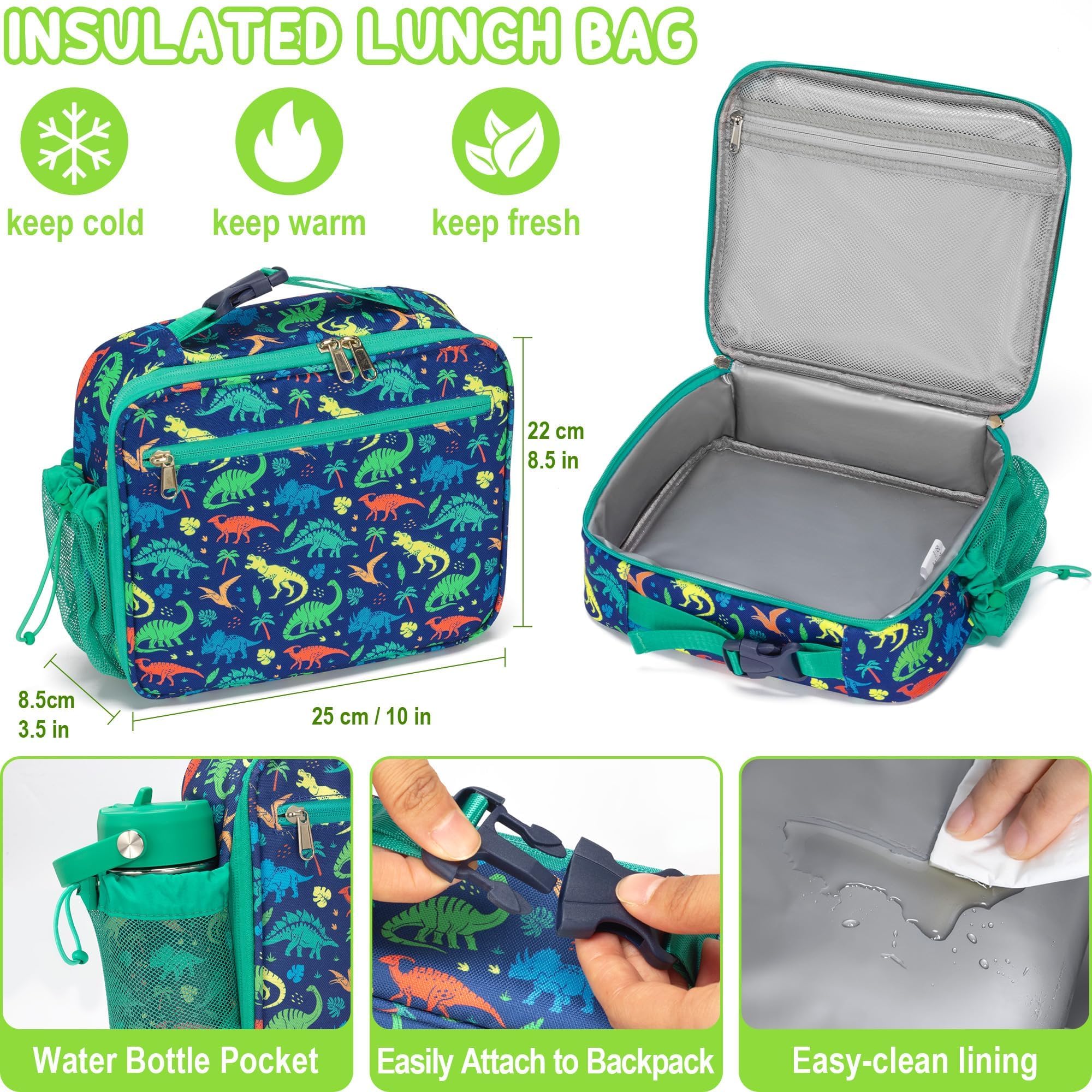 Fimibuke Kids Bento Box with Insulated Thermos Food Jar, Lunch Bag & Ice Pack Set, 3-Compartments Toddler Lunch Box, ONE-STOP Snack Lunch Container Solution for Ages 3-12 School Girls Boys - Trucks