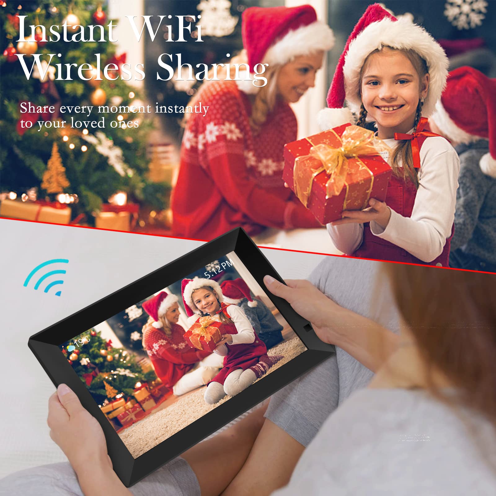 Digital Photo Frame 10.1 Inch, Bestdon Smart WiFi Cloud Digital Picture Frame, IPS Touch Screen, Auto-Rotate, 16GB Storage, Instantly Share Photos or Vedios Via BIU Frame Free App - Black