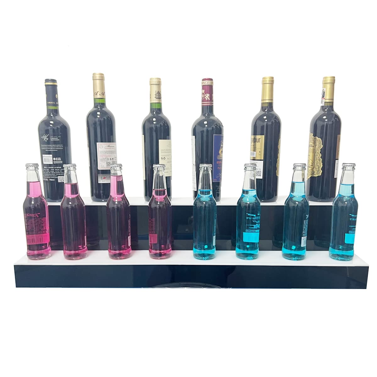 CYJZWOH Liquor Bottle Display Shelf, 31-inch LED Bar Shelves for Liquor, 2-Stage 7 Colors Lighted Liquor Bottle Shelf for Home/Commercial Bar, Acrylic Lighted Bottle Display with Remote Control