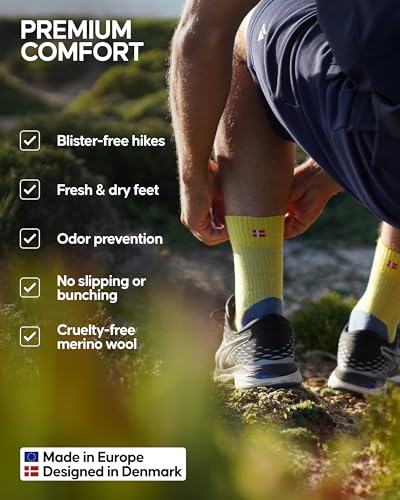 DANISH ENDURANCE Merino Wool Light Hiking Socks, Cushioned & Moisture Wicking Hiking Socks, Men, Women & Kids, 3 Pack