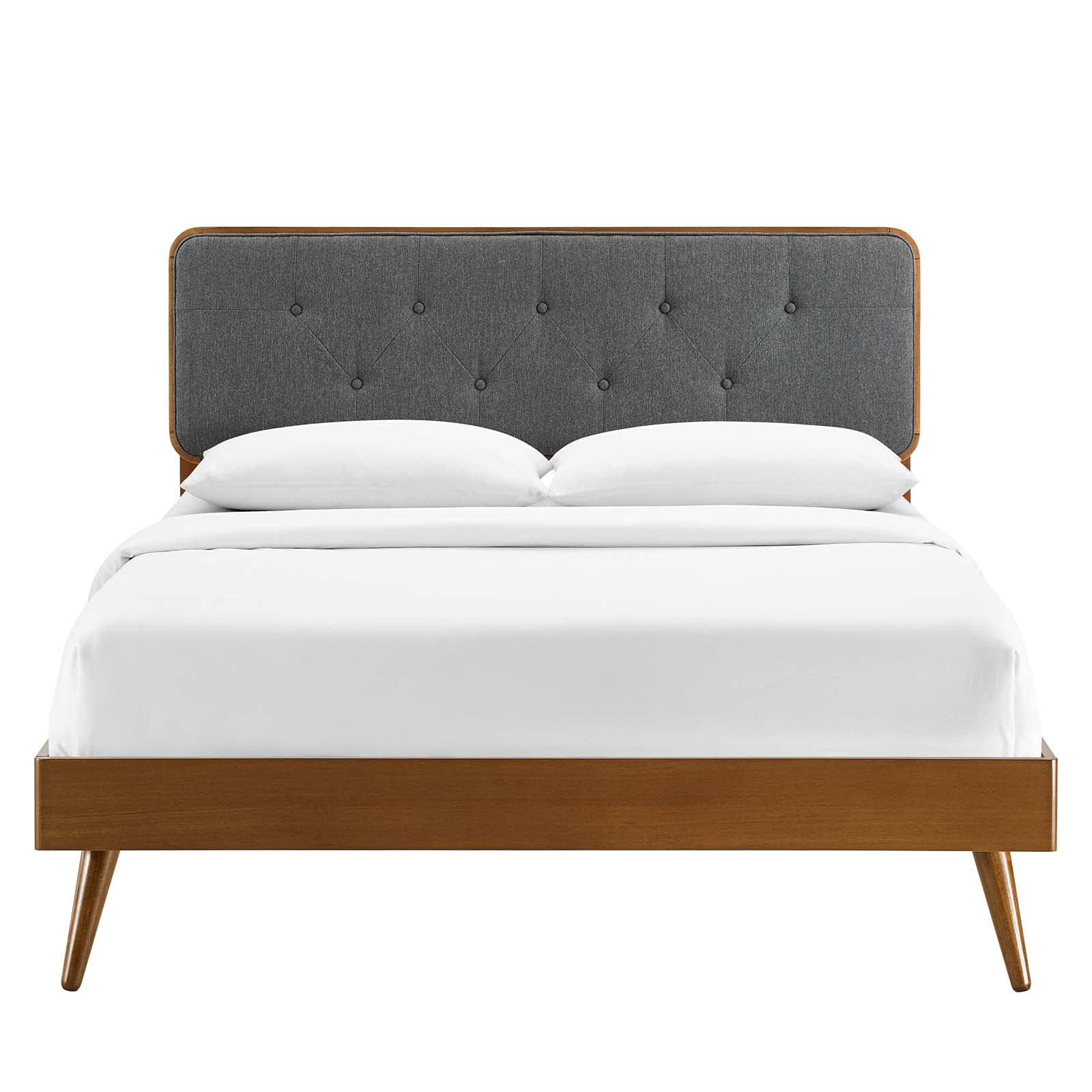 Modway MOD-6646-WAL-CHA Bridgette Full Wood Platform Bed with Splayed Legs, Walnut Charcoal