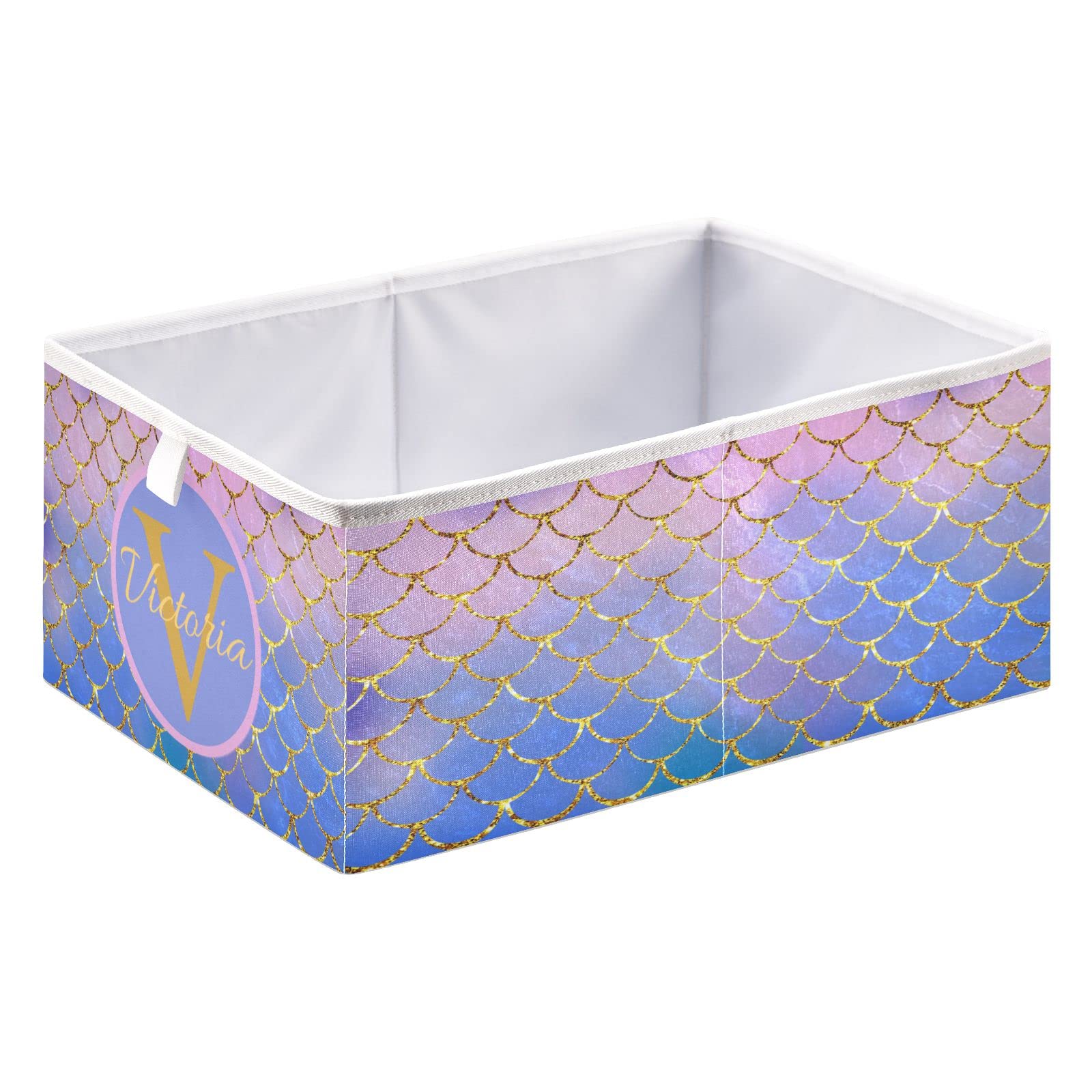 Custom Mermaid Fish Scales Storage Baskets for Shelves Personalized Foldable Collapsible Storage Box Bins with Cubes Toys Closet Organizers for Pantry Organizing Shelf Nursery Home Closet,11 x 11inch