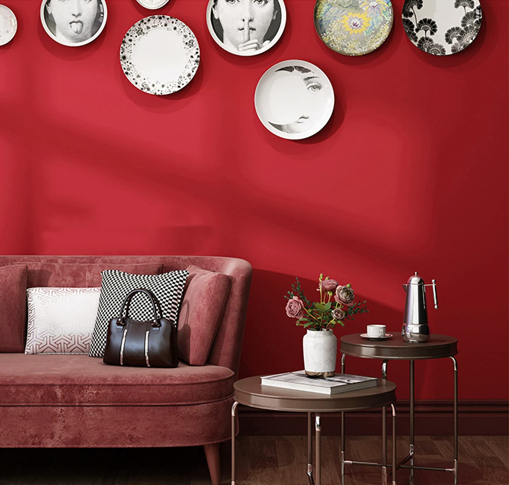 Micpolo 15.7" x 118" Thicken Red Wallpaper Red Contact Paper Solid Color Peel and Stick Wallpaper Matte Red Contact Paper for Cabinets Self Adhesive Wallpaper for Kitchen Countertops Wall
