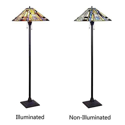 Chloe Lighting Kinsey Tiffany-Style Blackish Bronze 2-Light Mission Floor Lamp 18" Shade