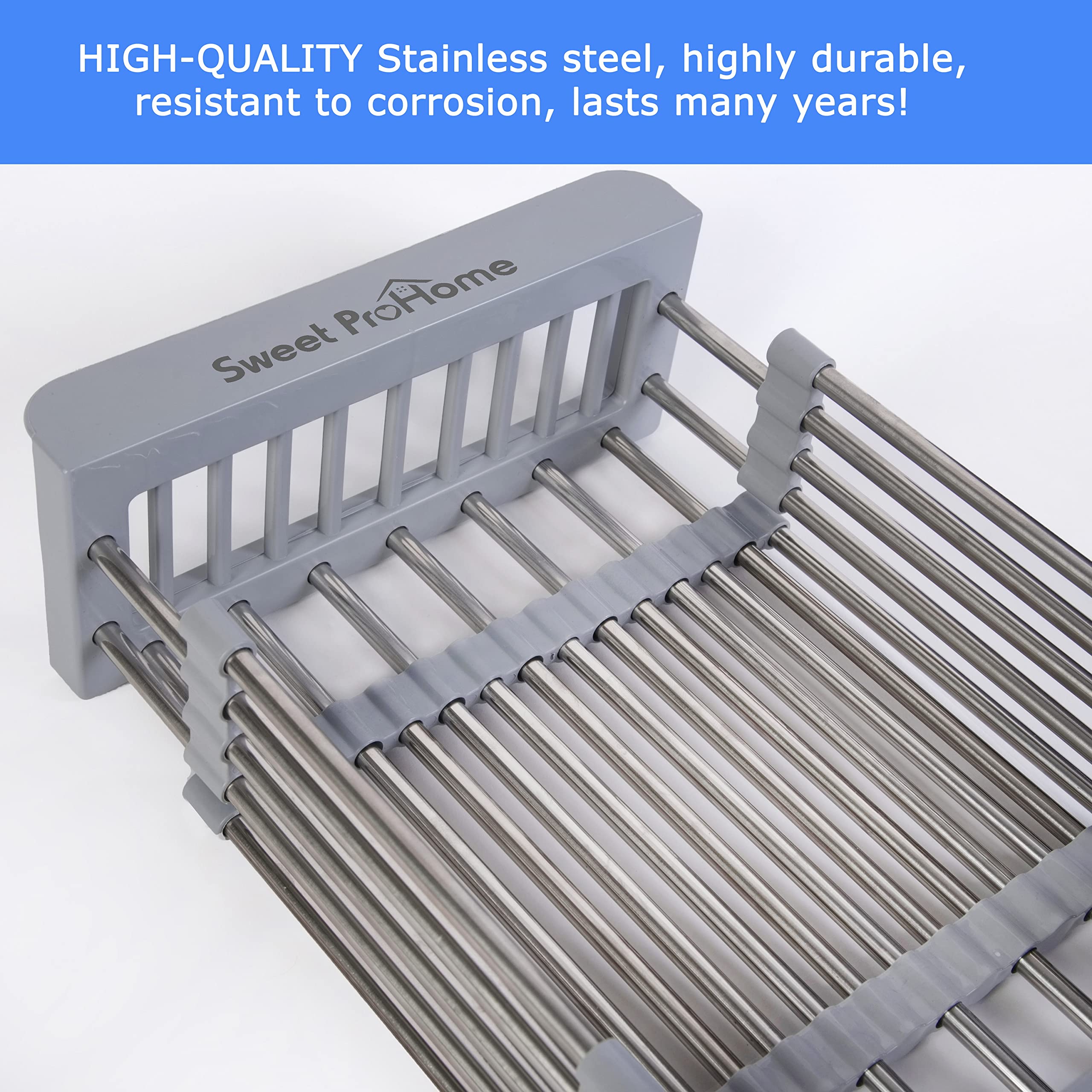 Dish Drying Rack + Handheld Scrubber/2-in-1 Offer/Multipurpose Adjustable Dish Rack + Fruit & Vegetable Strainer/Durable Stainless Steel Over Sink Dish Drying Rack/Drying Rack for Kitchen Sink Basket