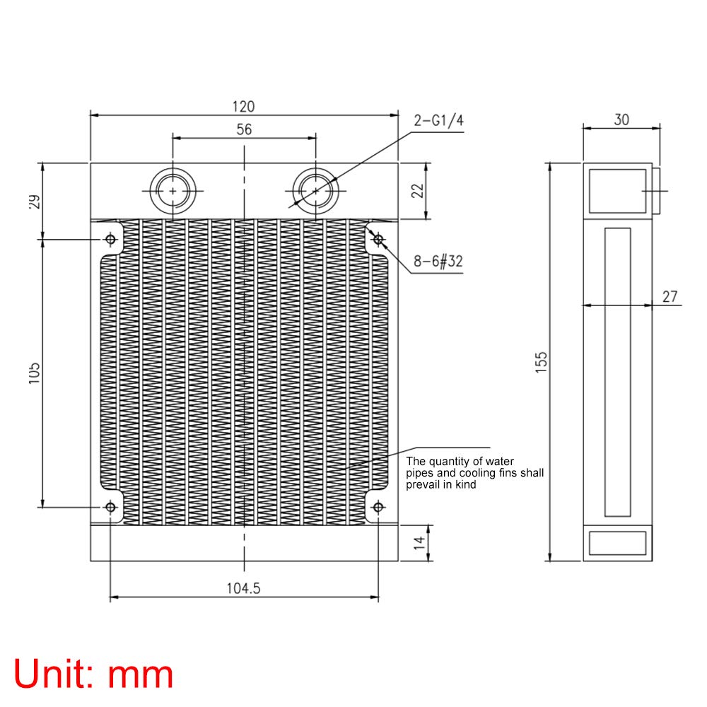 CLYXGS Water Cooling Radiator, 12 Pipe G1/4 Thread Heat Row Radiator 12 Pipe Aluminum Heat Exchanger Radiator for PC CPU Computer Water Cool System 120mm Black