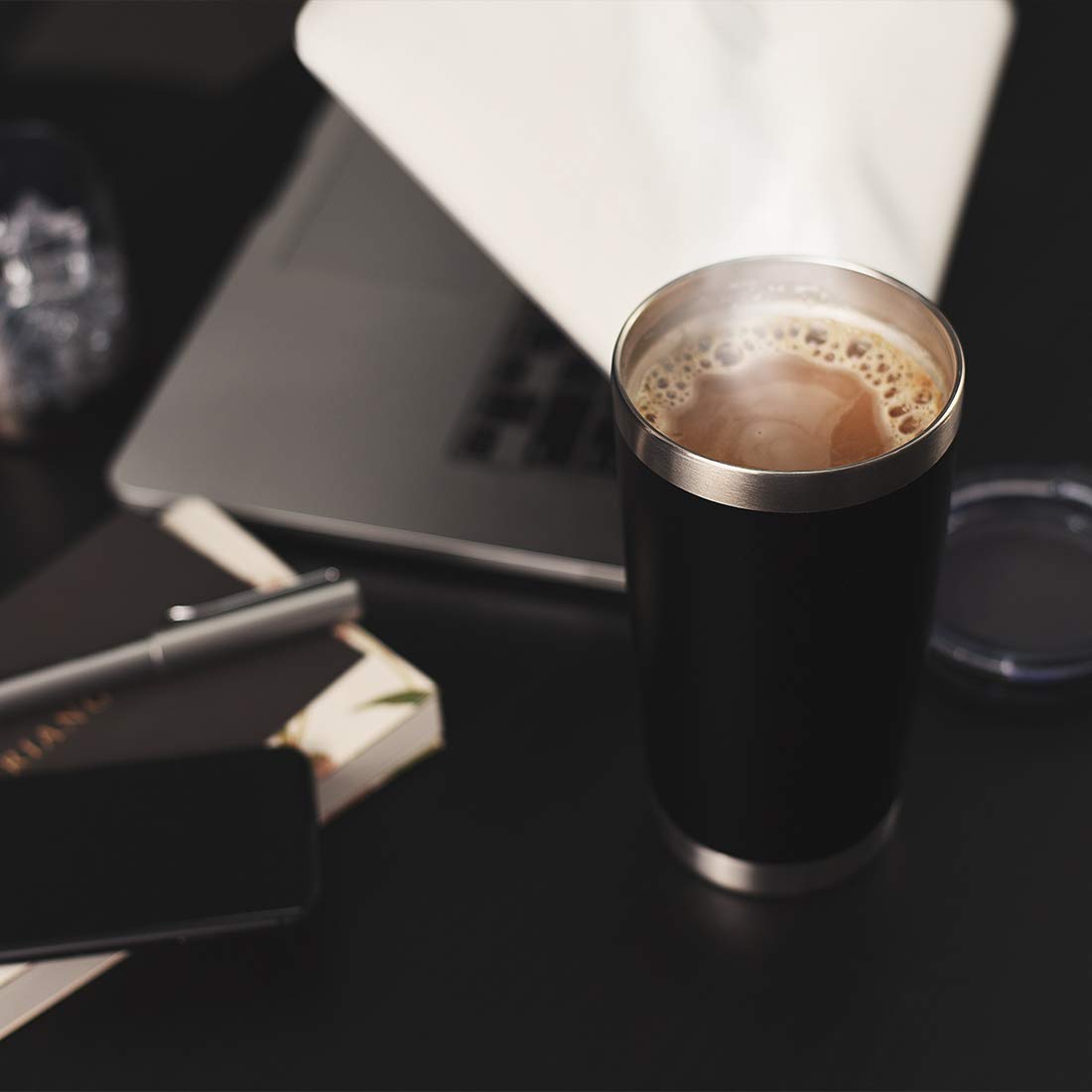 DOMICARE 20oz Stainless Steel Tumbler Bulk with Lid, Double Wall Vacuum Insulated Travel Mug, Powder Coated Coffee Cup, Powder Black, 8 Pack