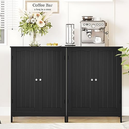 Iwell Bathroom Cabinet - Bathroom Storage with 2 Doors & 2 Shelves, 3 Heights Available, Floor Cabinet for Living Room, Bedroom, Kitchen, Home Office, Black.