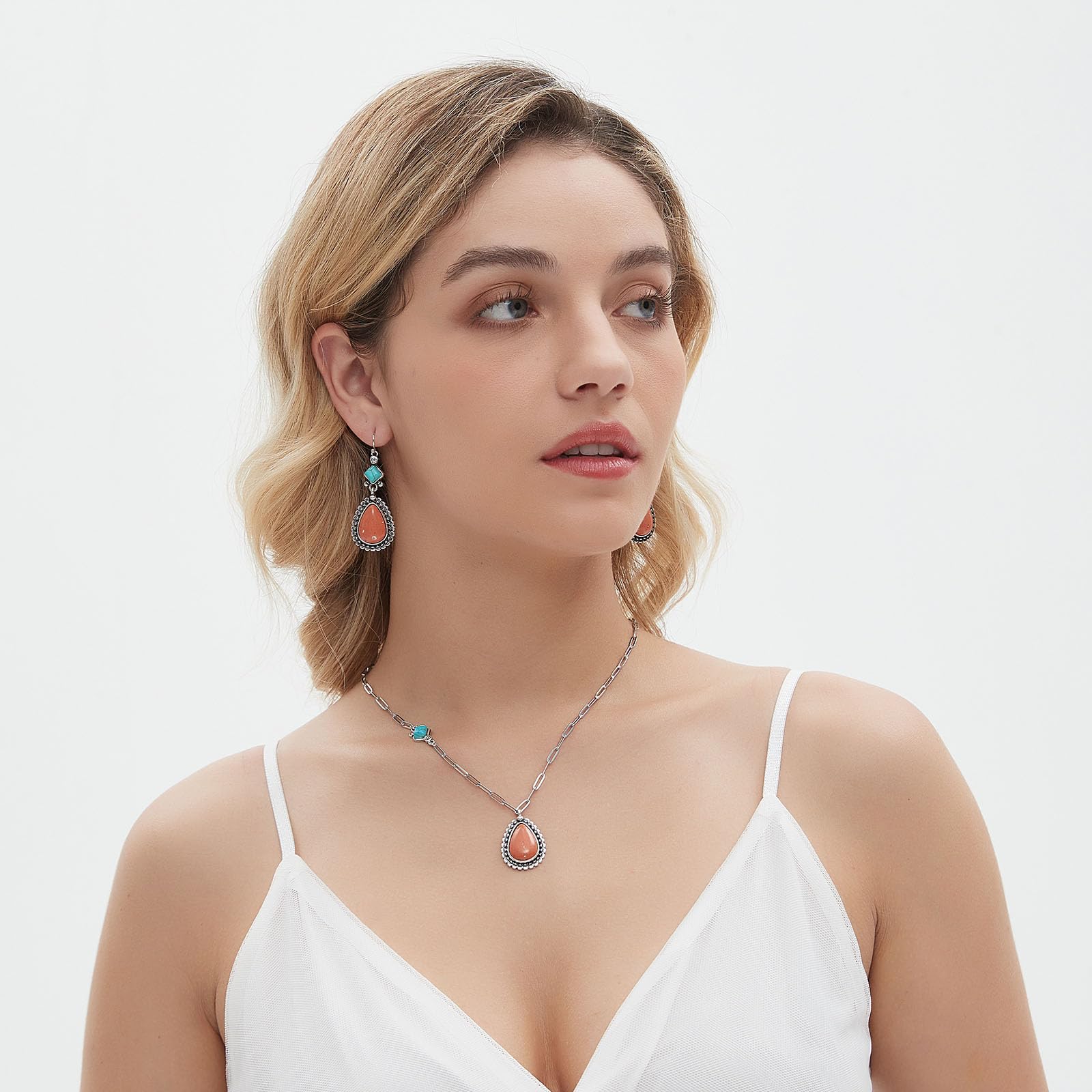 Colloca Orange Spiny Oyster Earrings for Women, Turquoise Orange Teardrop Earrings, Western Bohemian Drop Dangle Earrings, Jewelry Gift box Included