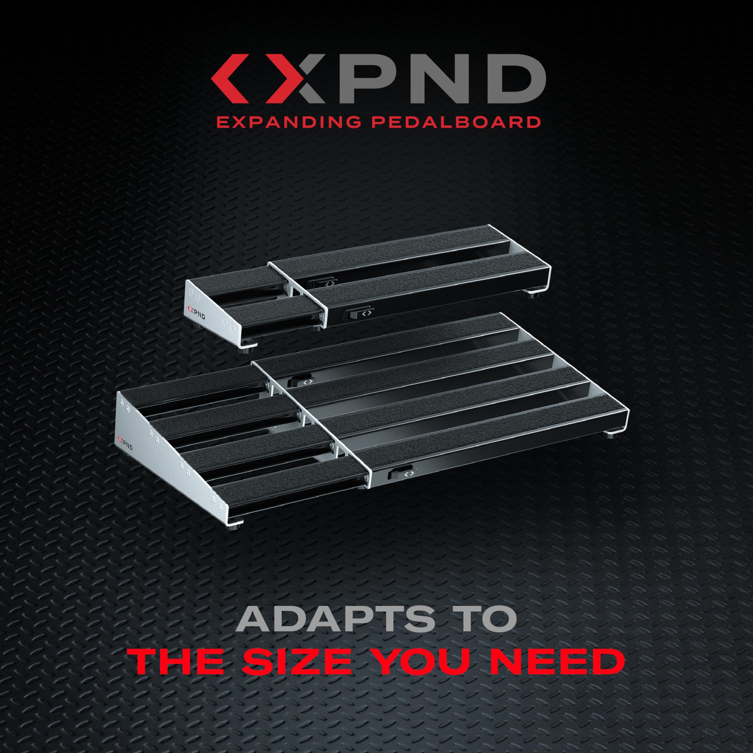D'Addario Accessories XPND Pedal Board - Guitar Pedal Board that Expands - Pedal Boards for Guitars - 1 Row, Lightweight, Durable Aluminum Pedalboard - Pre-Applied Loop Velcro for Swapping Pedals